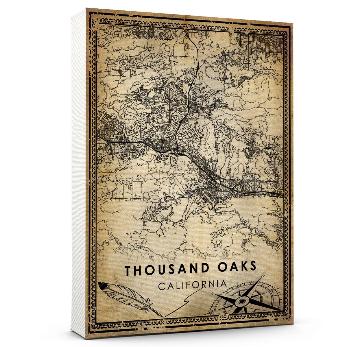 Thousand Oaks Vintage Map Prints Canvas, California Map Art Canvas ...