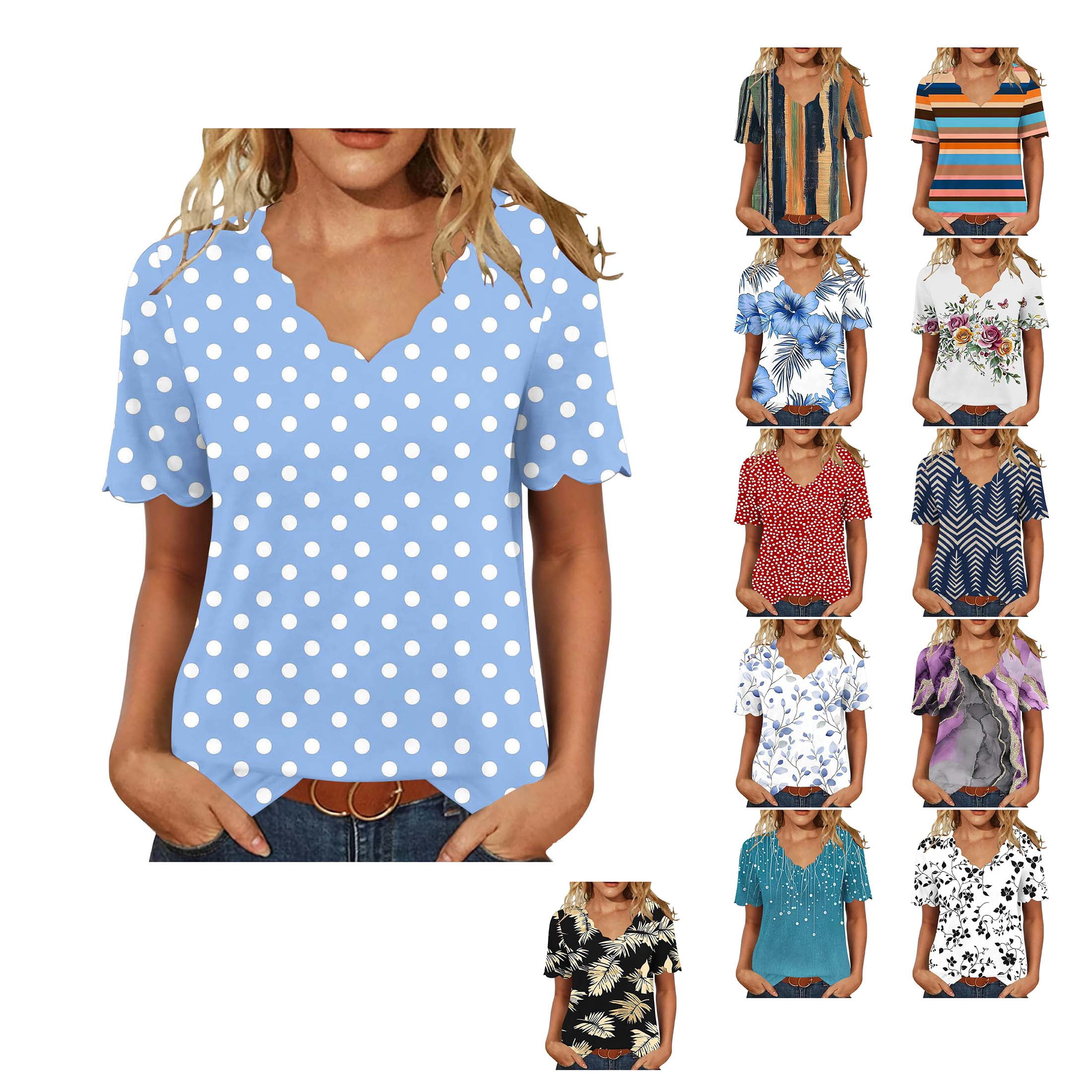 Thousandth Women Tie Dye Tops Casual Plus Size Summer Blouse Short ...