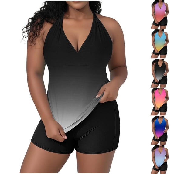 Thousandth Women's Plus Size Halter Tankini Swimsuits Casual Gradient ...