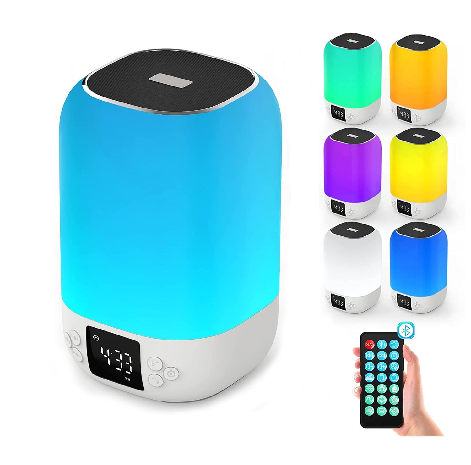 Kid's Bedroom Bluetooth Speaker with Night Light, Alarm Clock, White ...