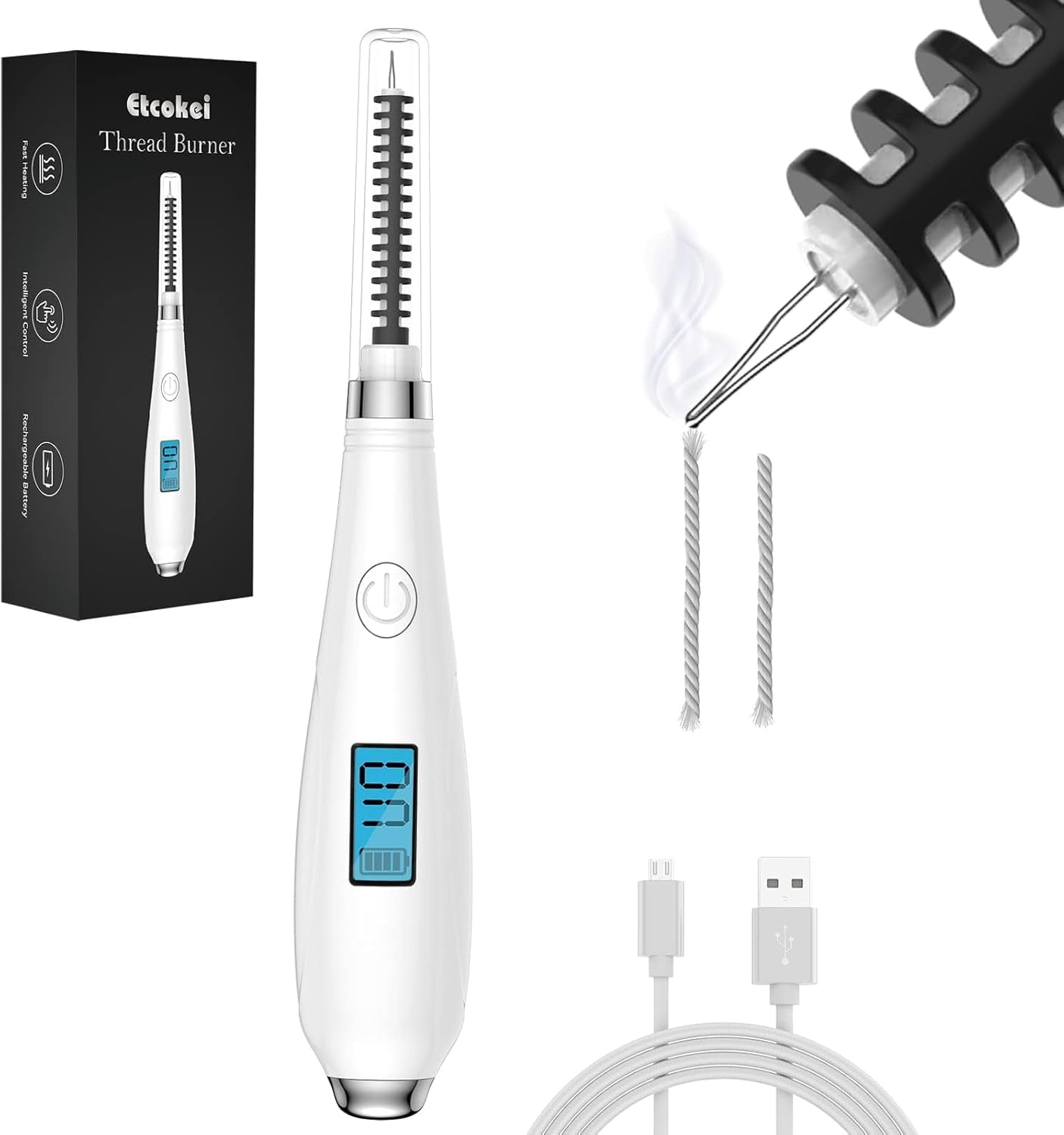 Thread Burner, Thread Zapper USB Rechargeable with Power Display, Burn ...