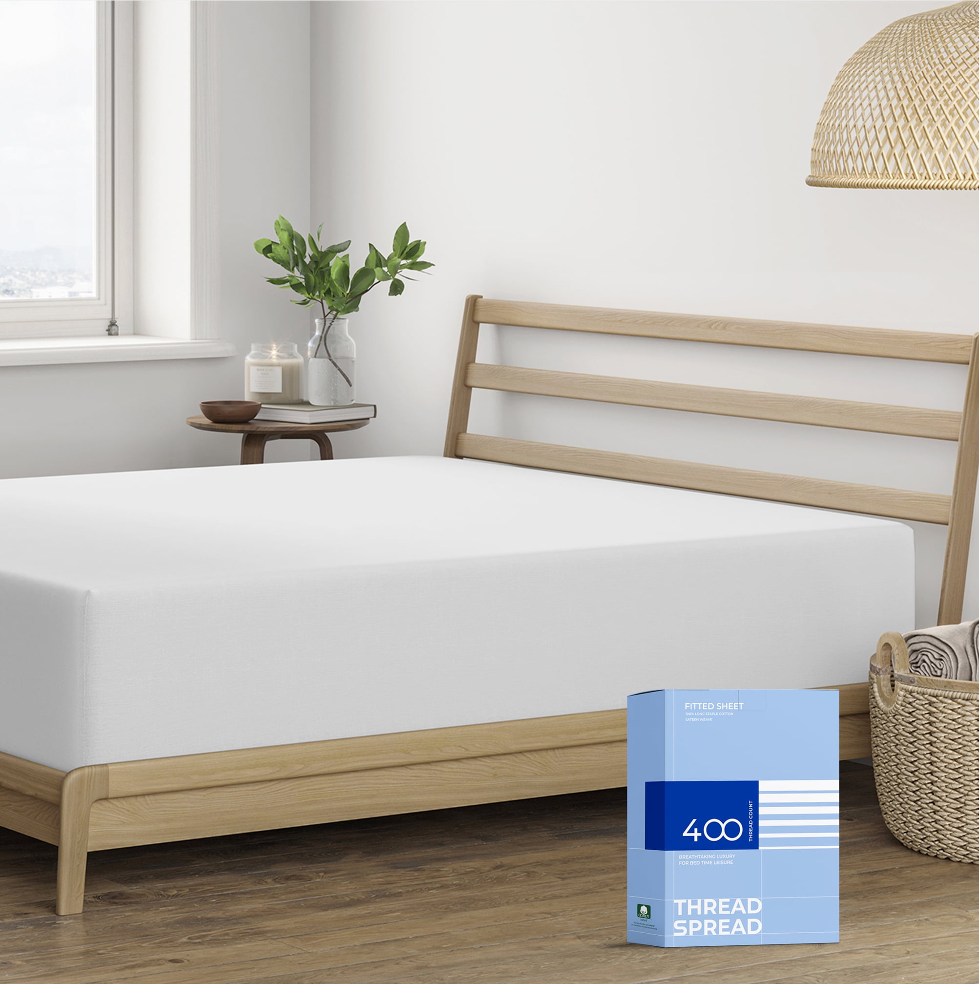 Thread Spread 100% Cotton Full Size Fitted Sheet - 400 TC, Deep Pocket, Fits Mattress Upto 18 ...