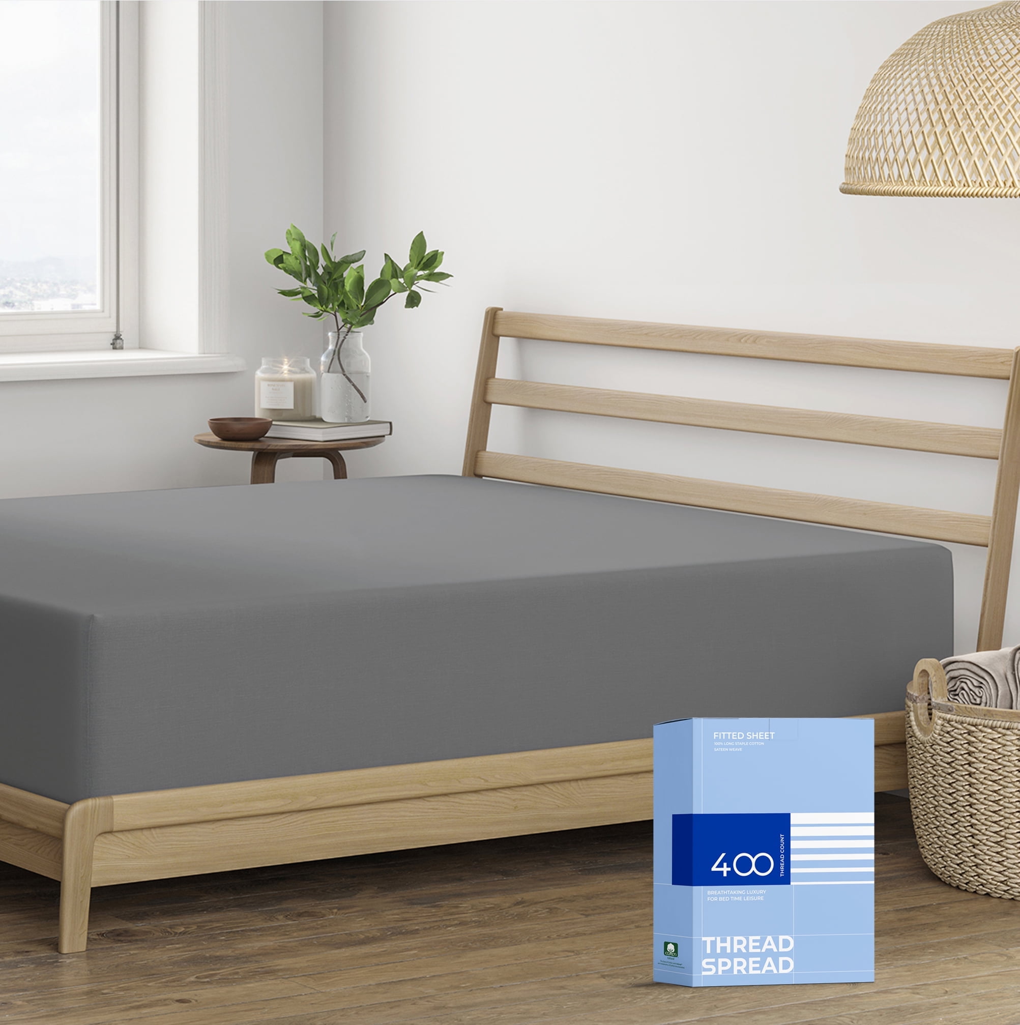 Thread Spread 100% Cotton Twin XL Fitted Sheet - 400 Thread Count, Dark ...