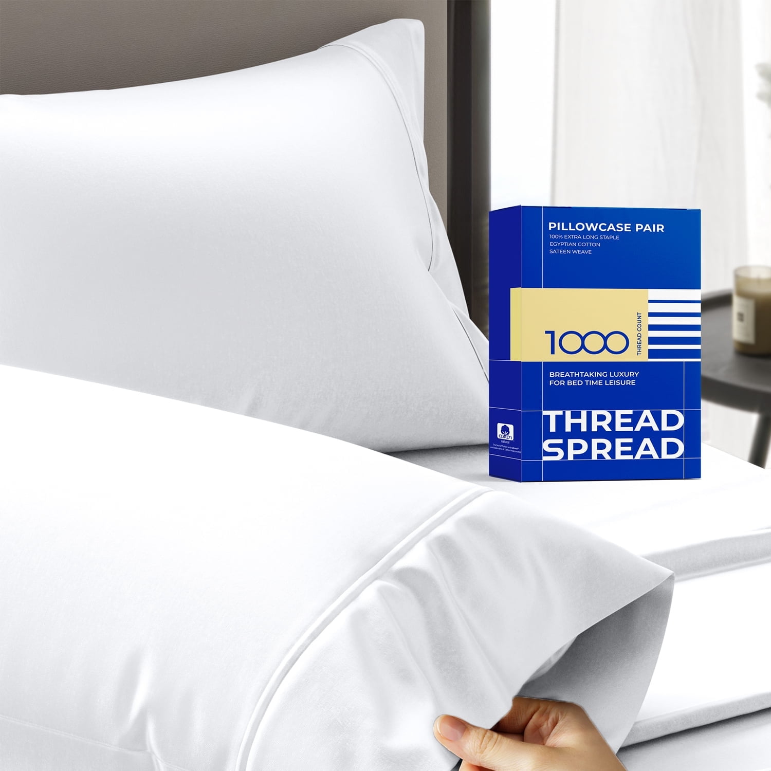 Thread Spread King Pillowcases Set of 2, 1000 TC 100% Egyptian Cotton, Soft Sateen Weave ...