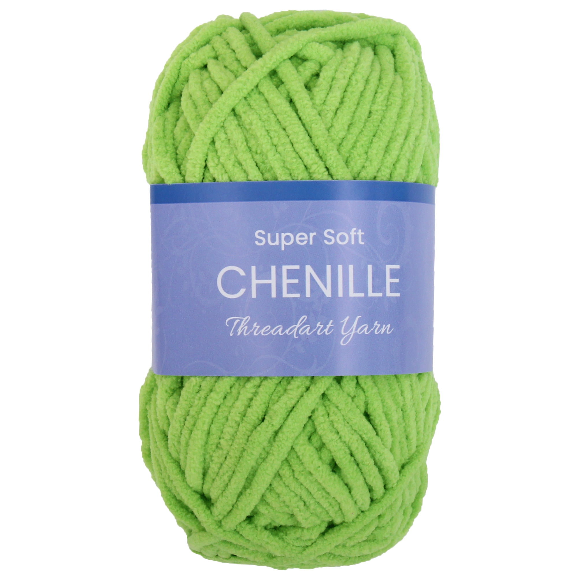 ThreadArt Chenille Yarn, Super Soft Plush Velvet Yarn, Lime Green, 50g ...