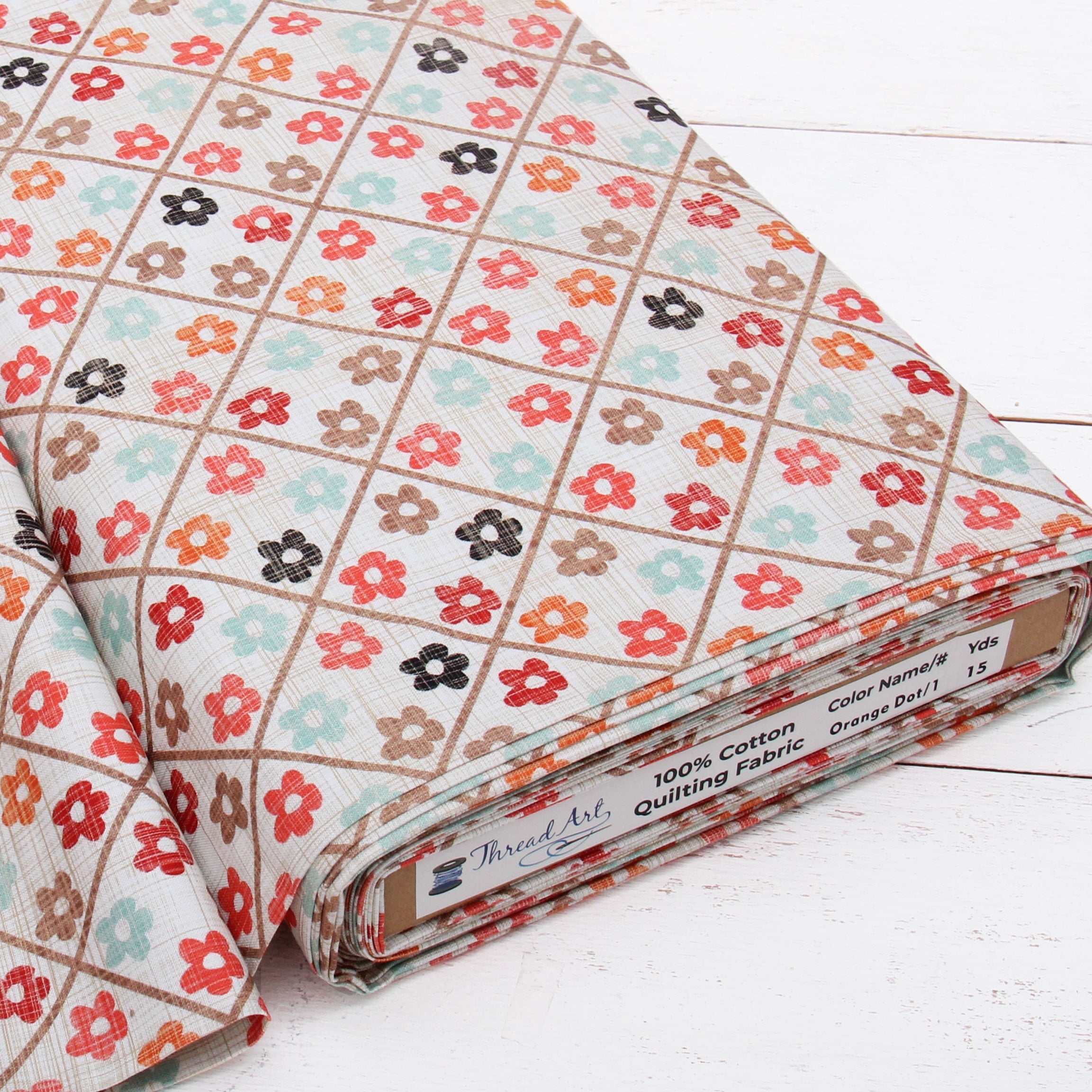 ThreadArt Premium Cotton Quilting Fabric Sold By The Yard - Orange Dot ...