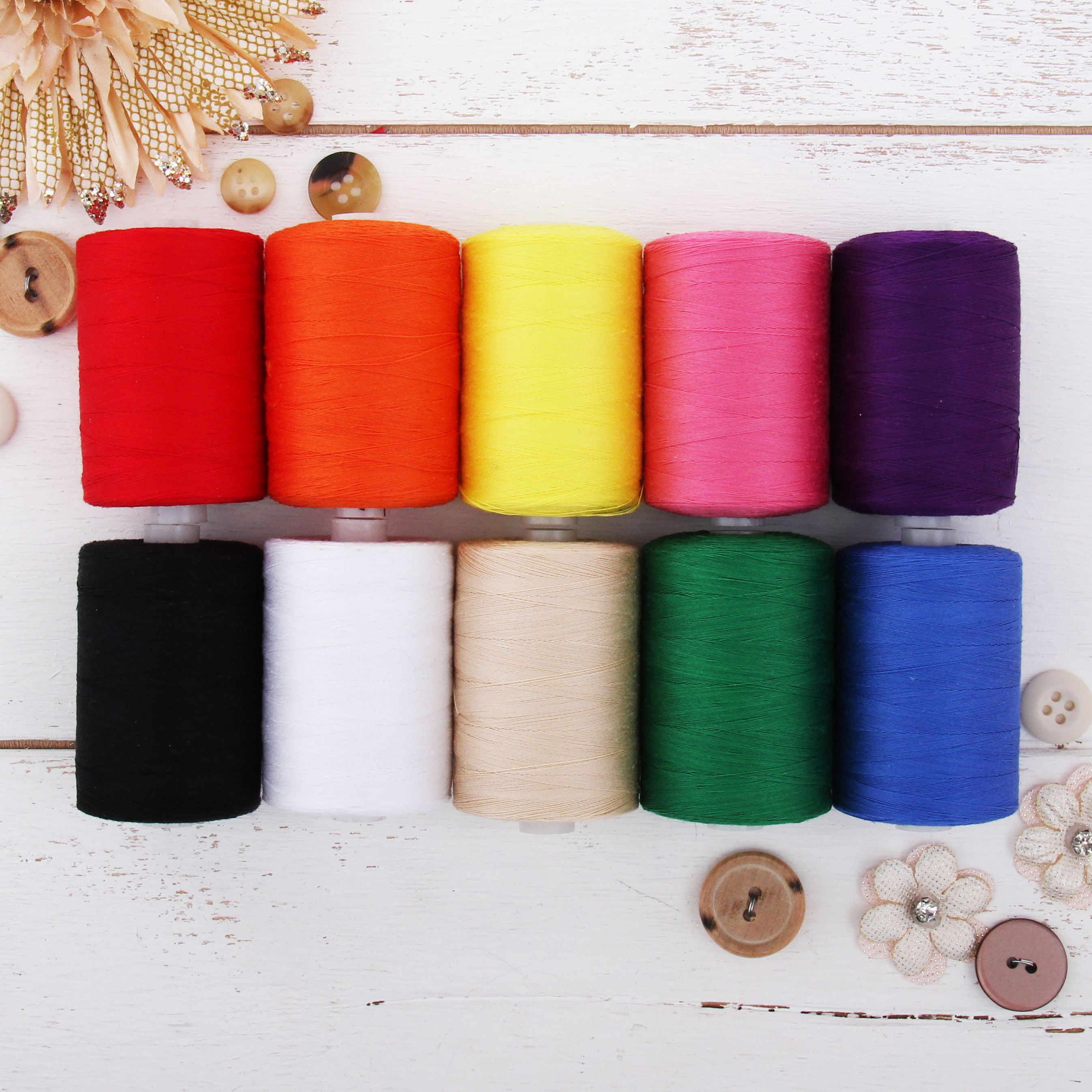 Threadart 100% Cotton Thread Set | 10 Essential Color Spools | 1000M ...