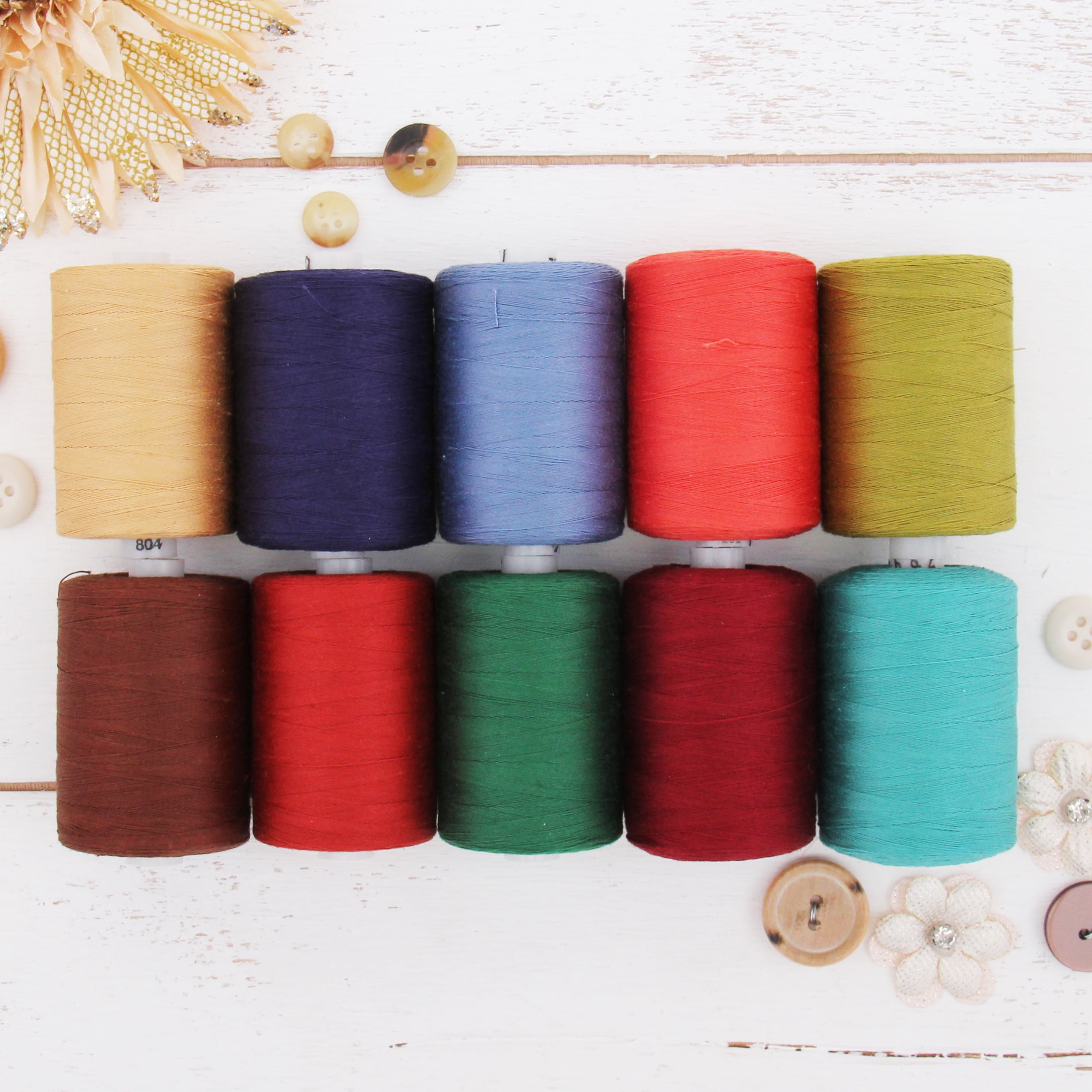 Threadart 100% Cotton Thread Set, 10 Jewel Color Spools, 1000M, For ...