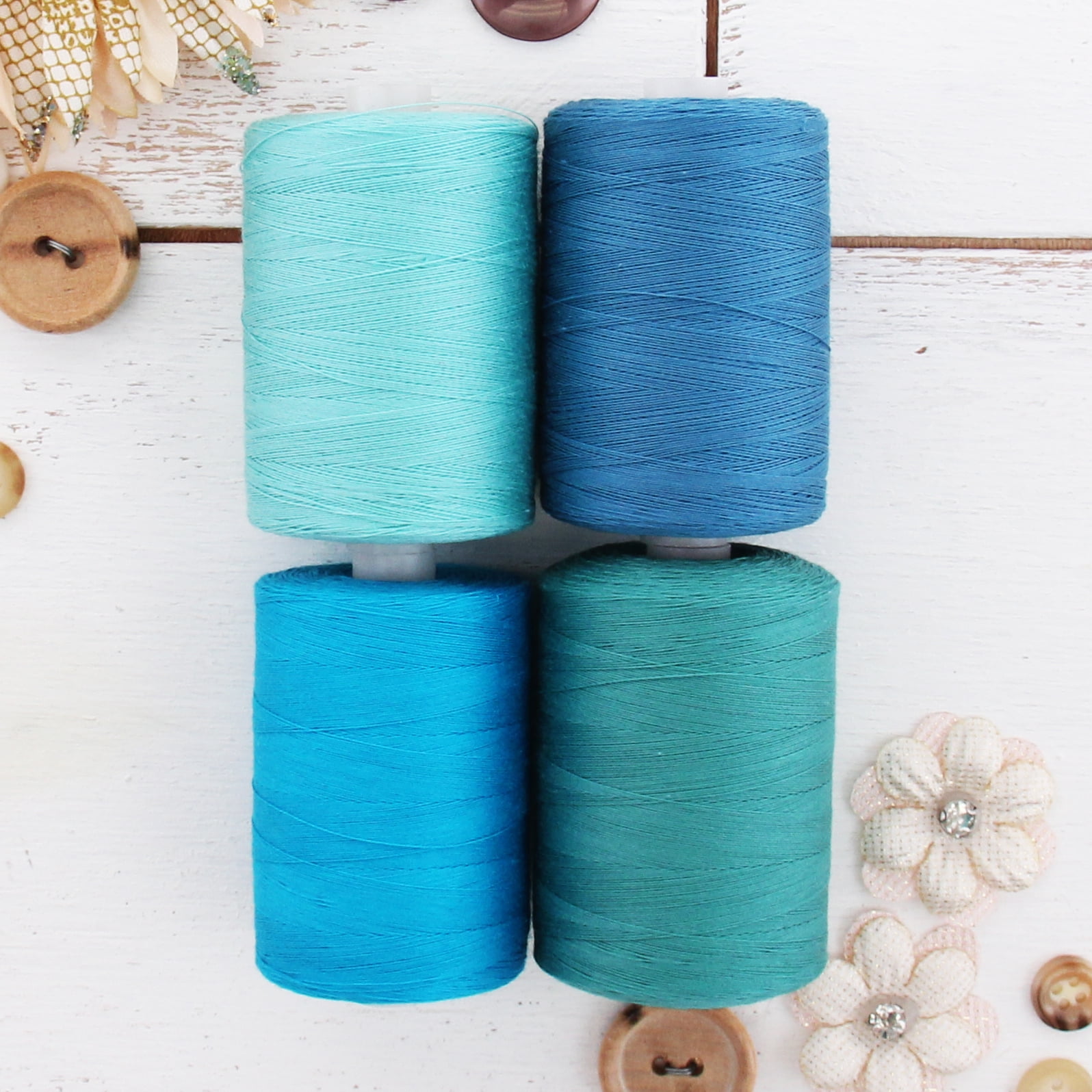Threadart 100% Cotton Thread Set | 4 Teal Tones | 1000M (1100 Yards ...