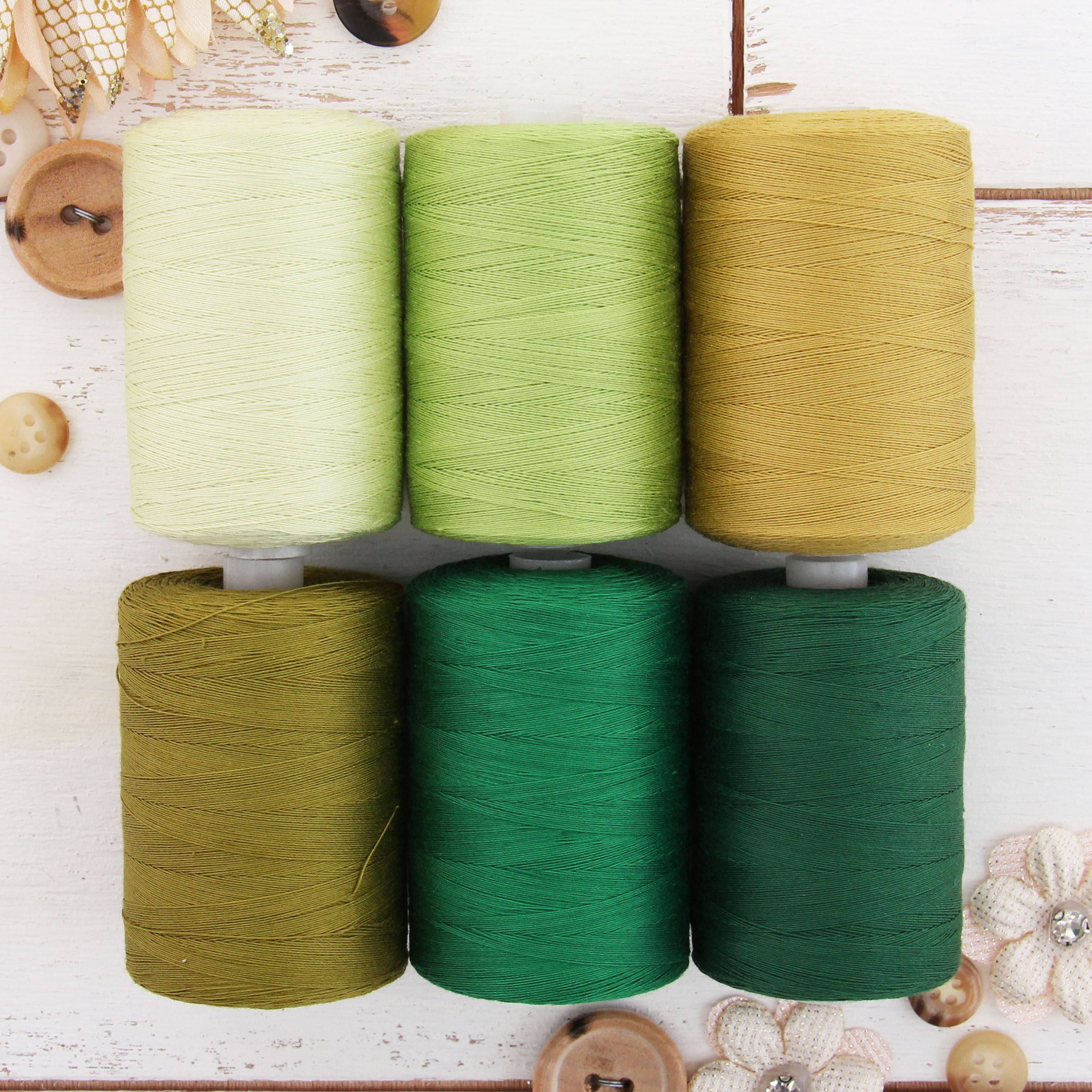 Threadart 100% Cotton Thread Set | 6 Green Tones | 1000M (1100 Yards ...