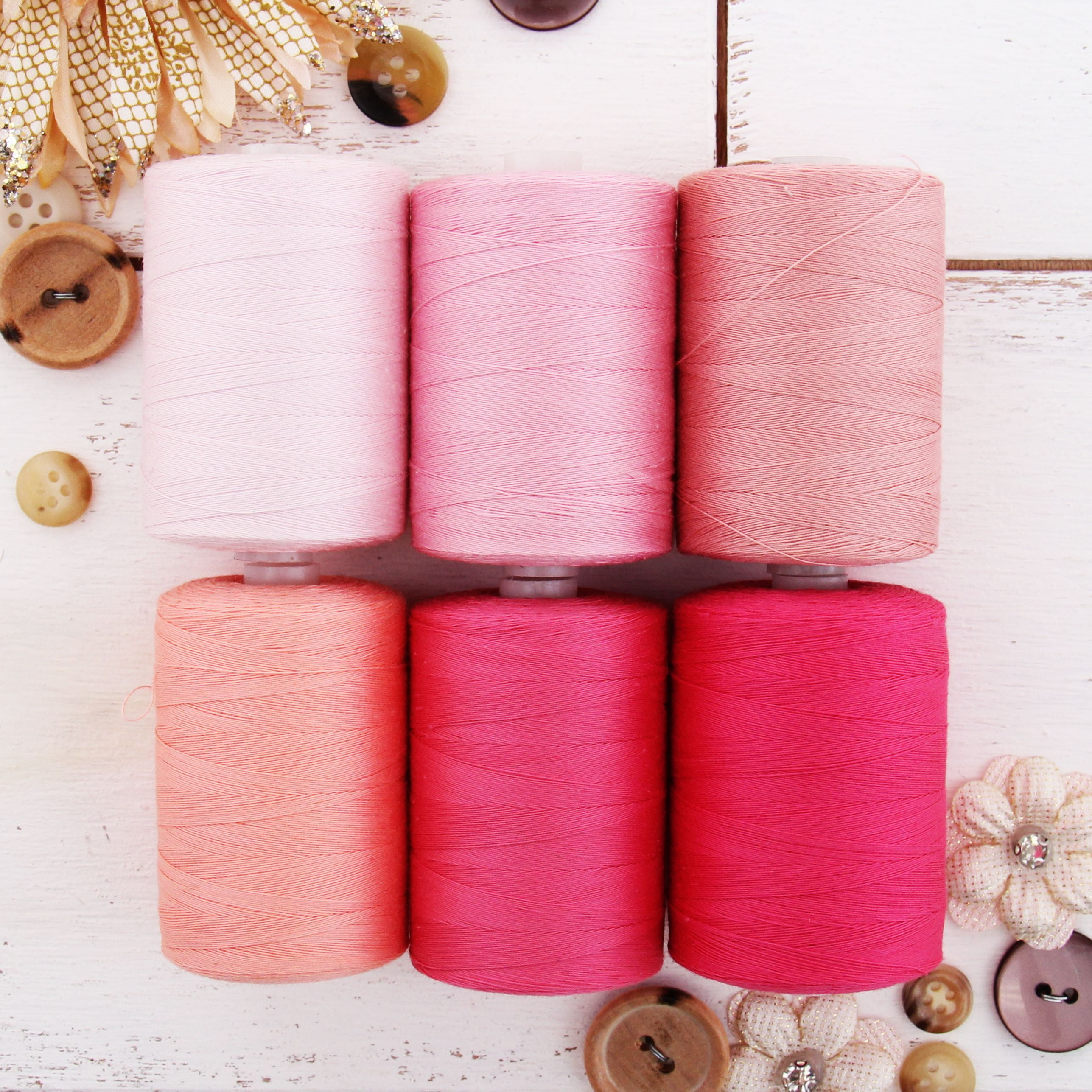 Threadart 100% Cotton Thread Set | 6 Pink Tones | 1000M (1100 Yards ...