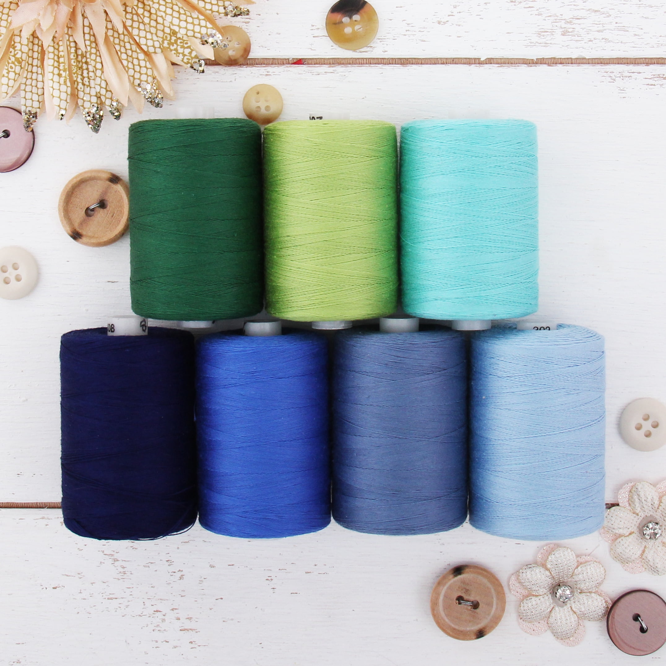 Threadart 100% Cotton Thread Set | 7 Ocean Color Spools | 1000M (1100 ...