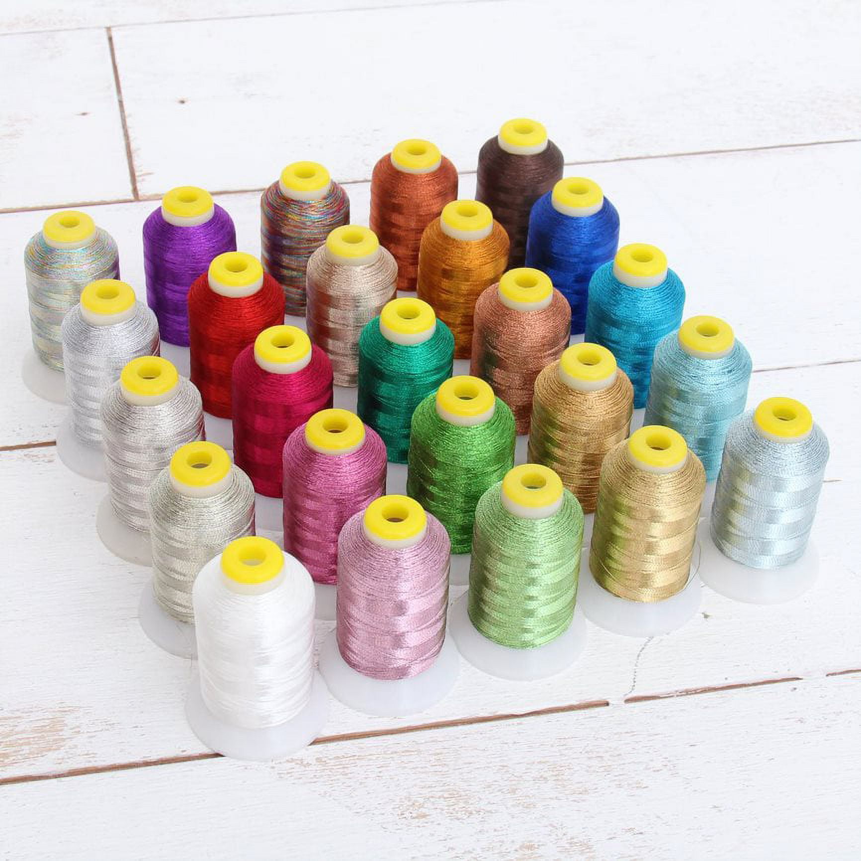Threadart 25 Cones Metallic Embroidery Thread Set | 500 Meter Cones ...