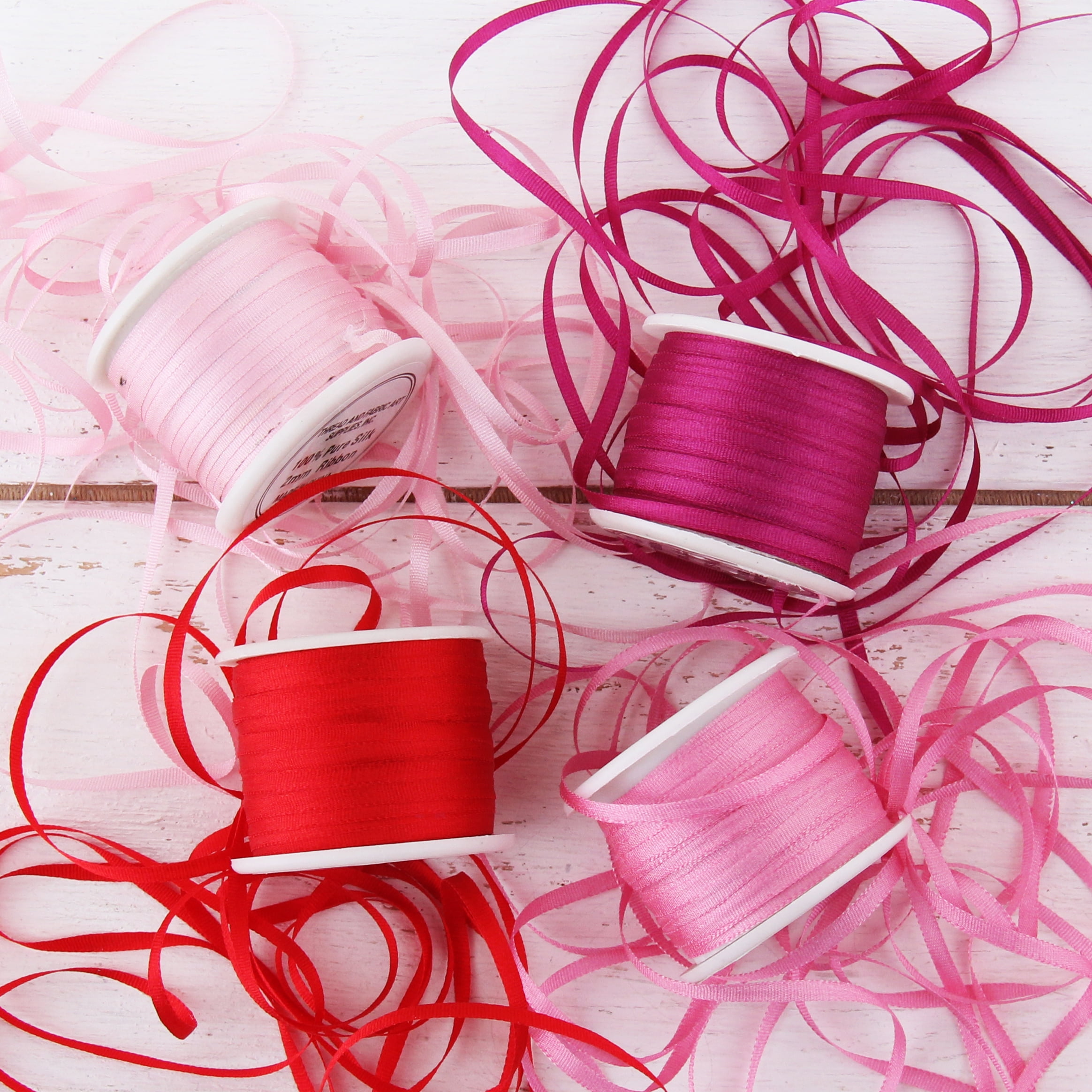 Threadart 2mm Silk Ribbon Set - Red/Pink Shades - Four Spool Collection ...