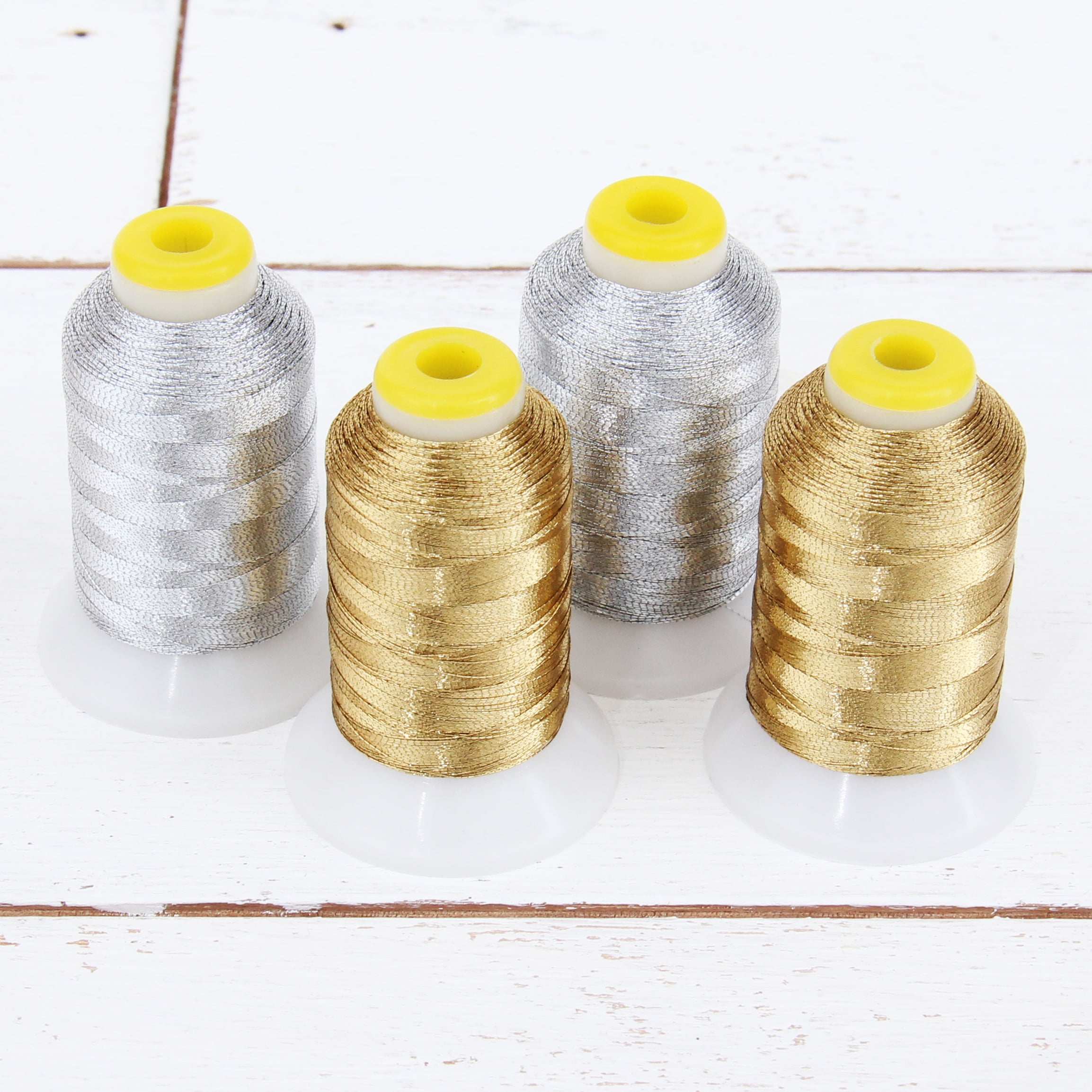 Threadart 4 Cones Metallic Embroidery Thread Set | 500 Meter Cones (550 ...