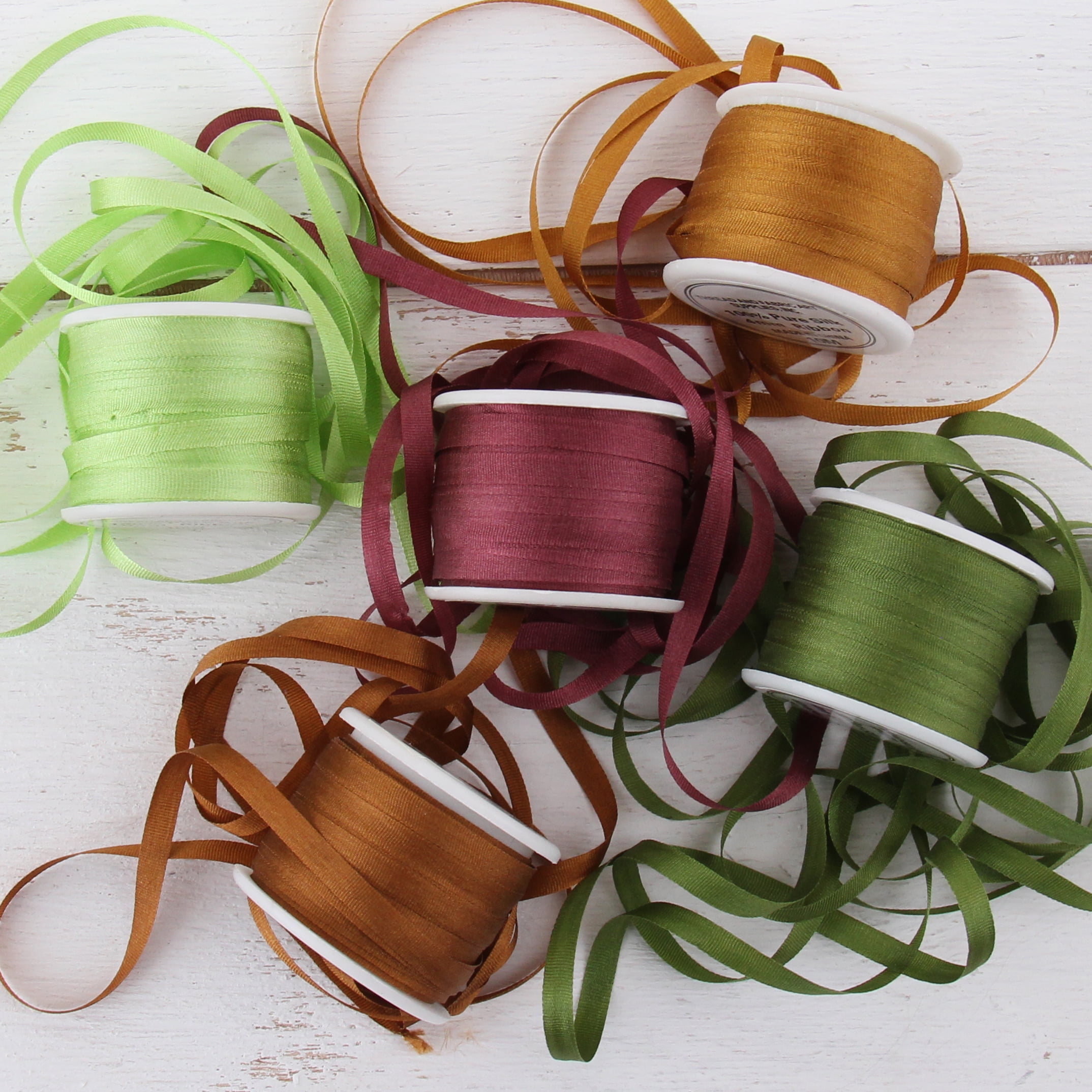 Threadart 4mm Silk Ribbon Set - Nature Shades - Five Spool Collection ...
