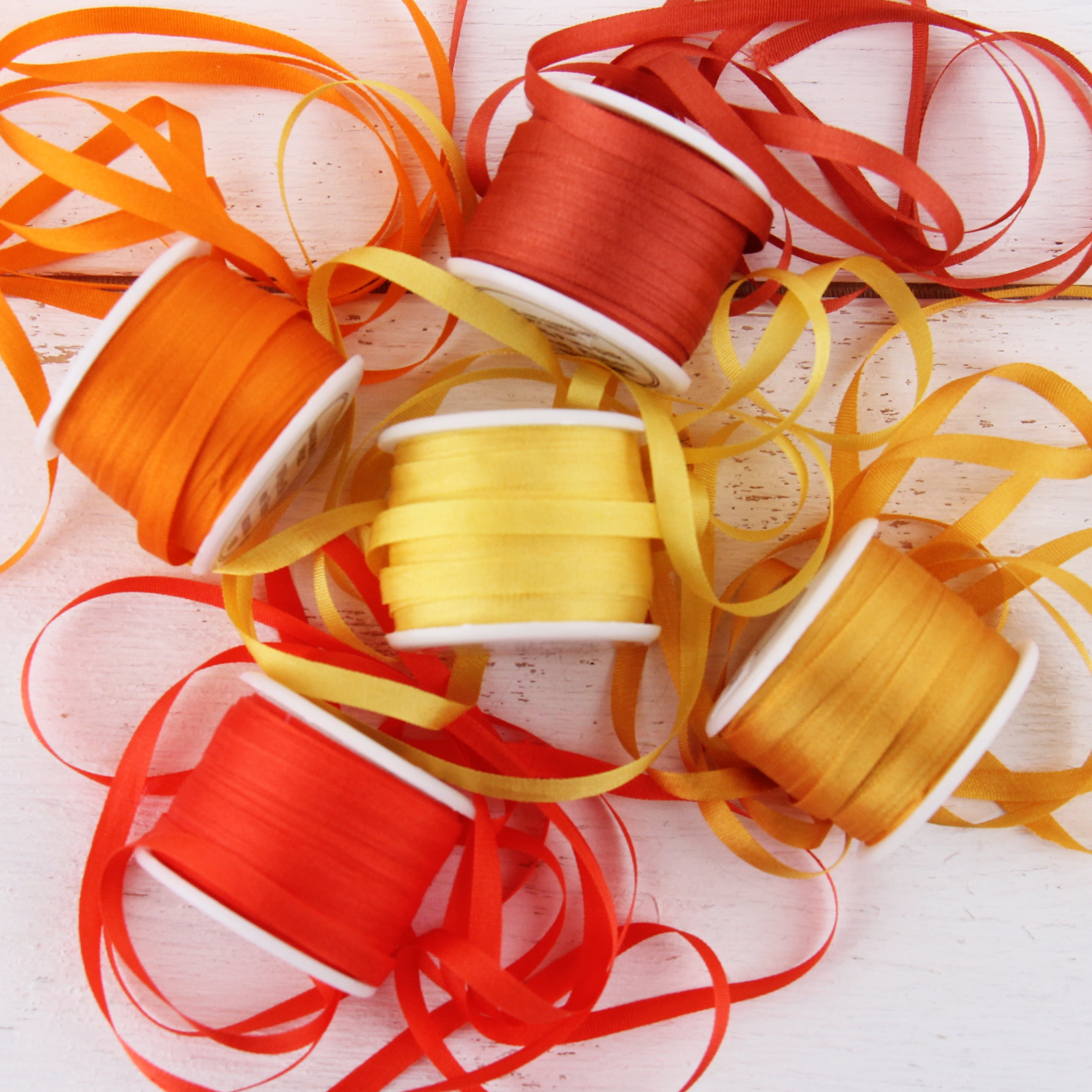 Threadart 4mm Silk Ribbon Set - Orange Shades - Five Spool Collection ...