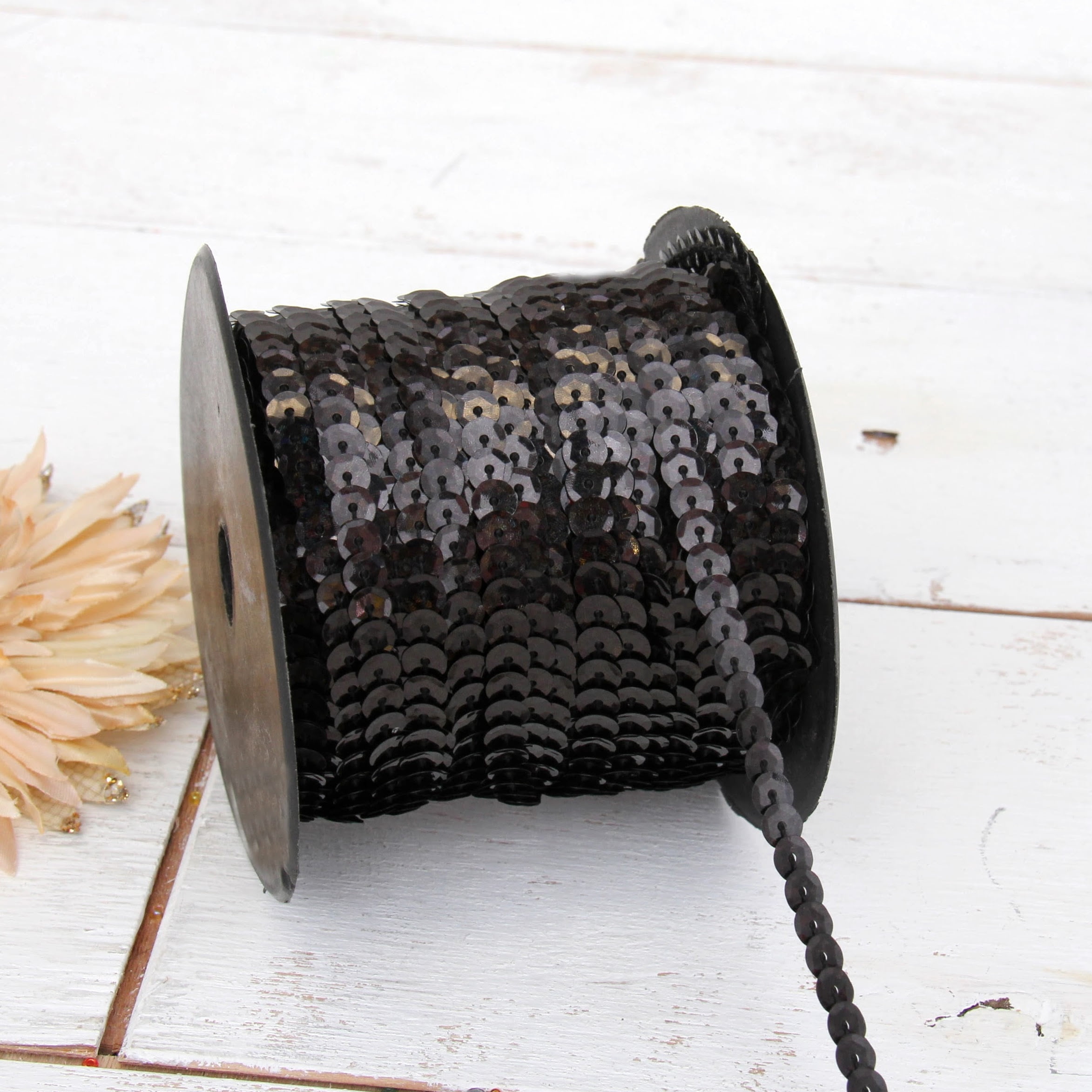 Threadart 6MM Sequin String - 80 Yard Roll - Black LZ - For Crafting ...