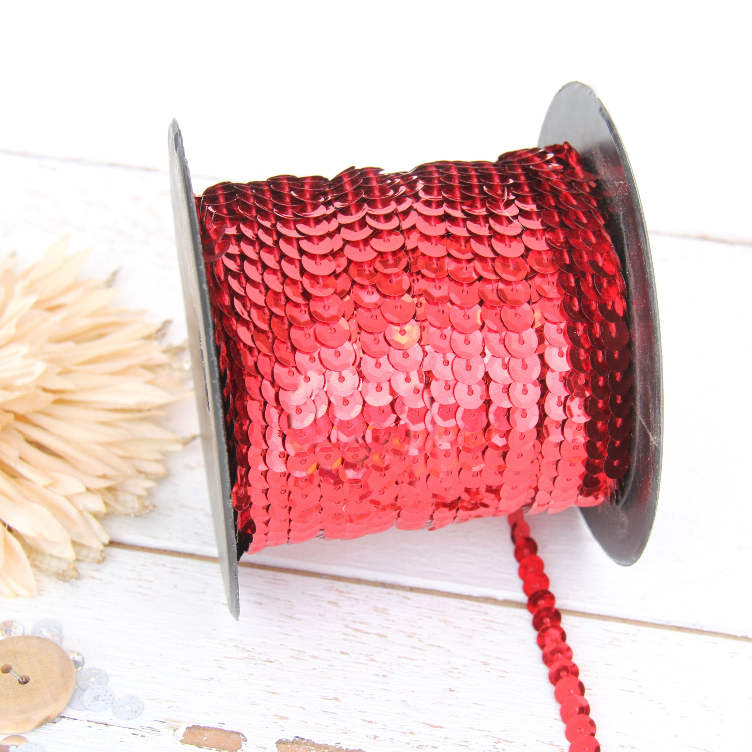 Threadart 6MM Sequin String - 80 Yard Roll - Red - For Crafting ...