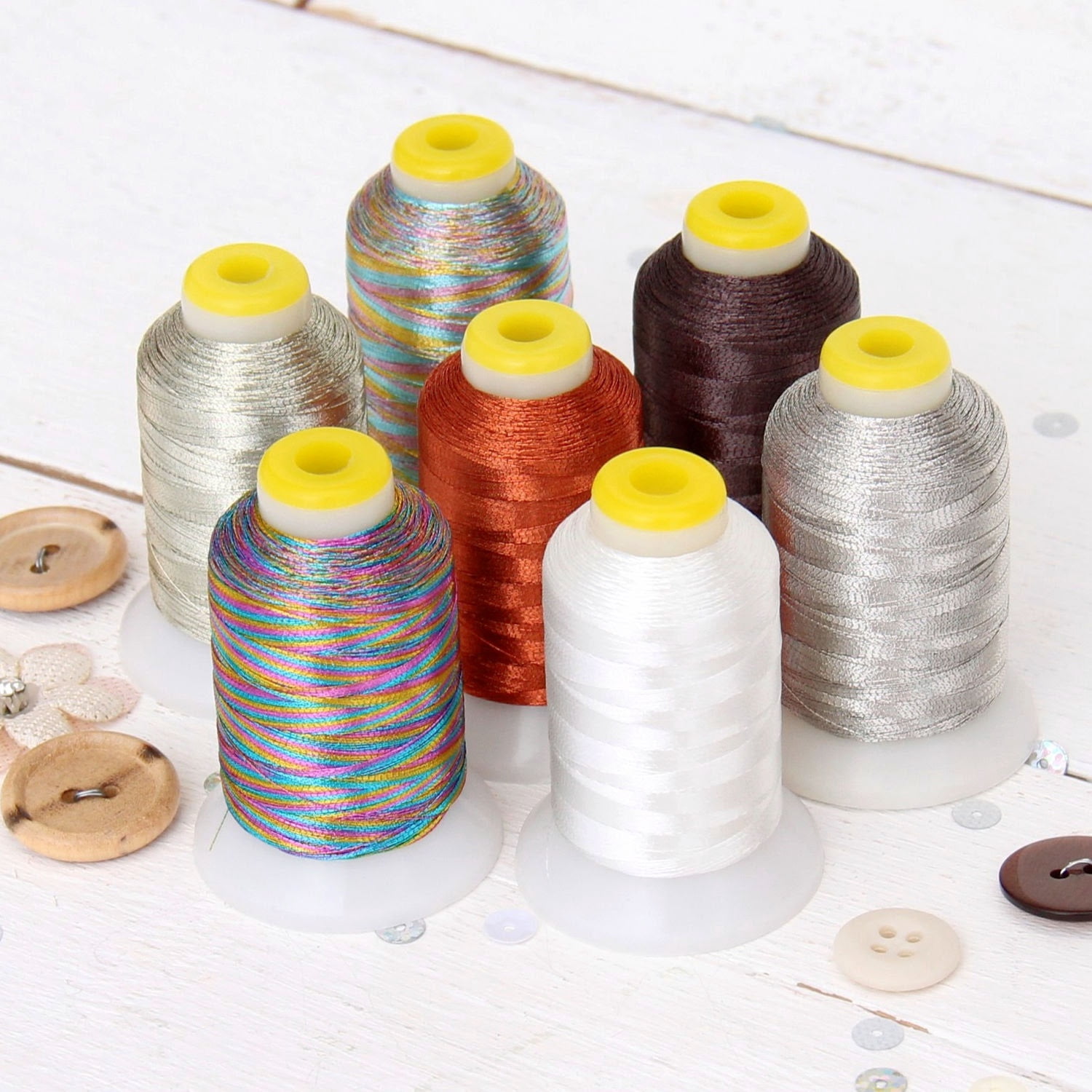 Threadart 7 Cones Metallic Embroidery Thread Set | 500 Meter Cones (550 ...