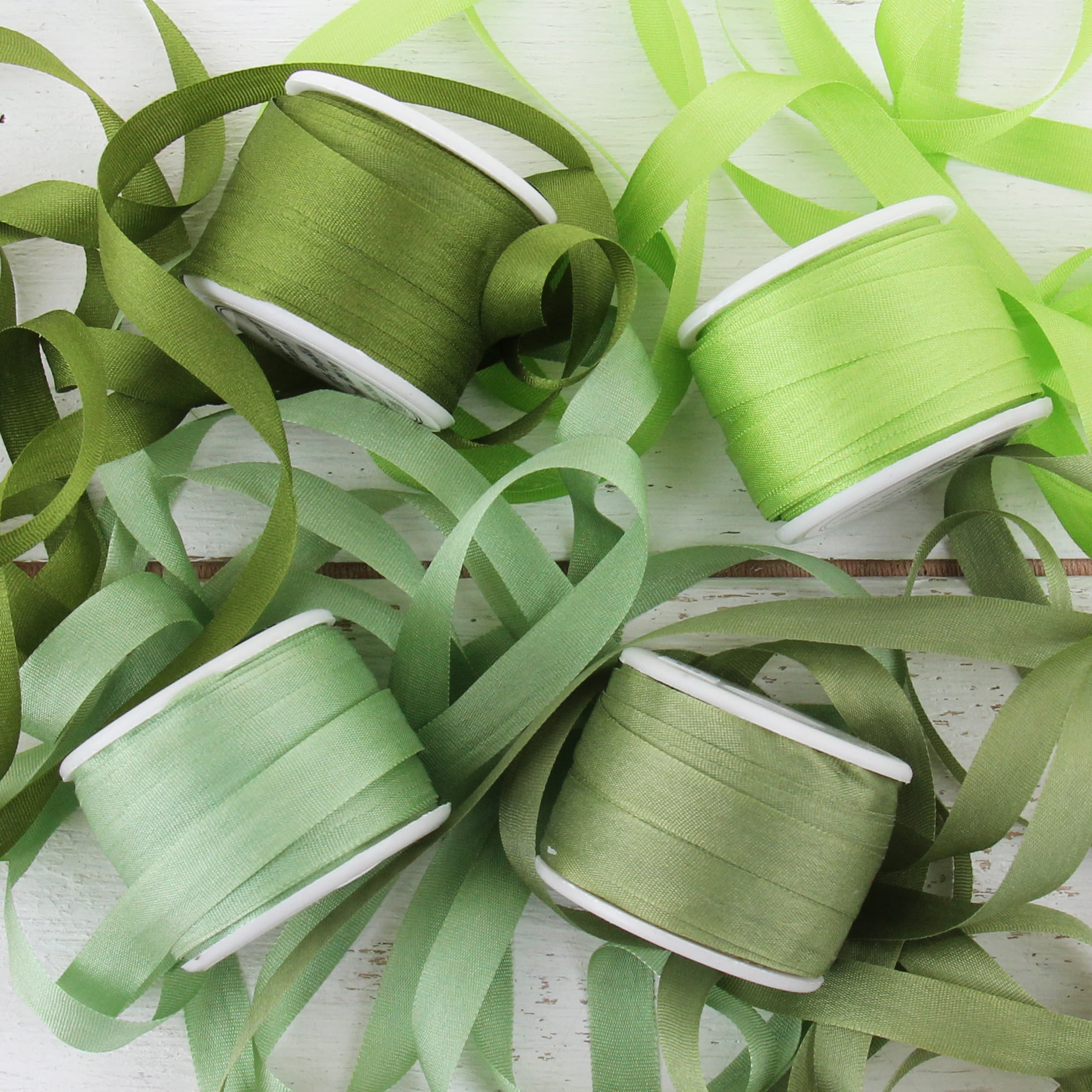 Threadart 7mm Silk Ribbon Set - Green Shades - Four Spool Collection ...