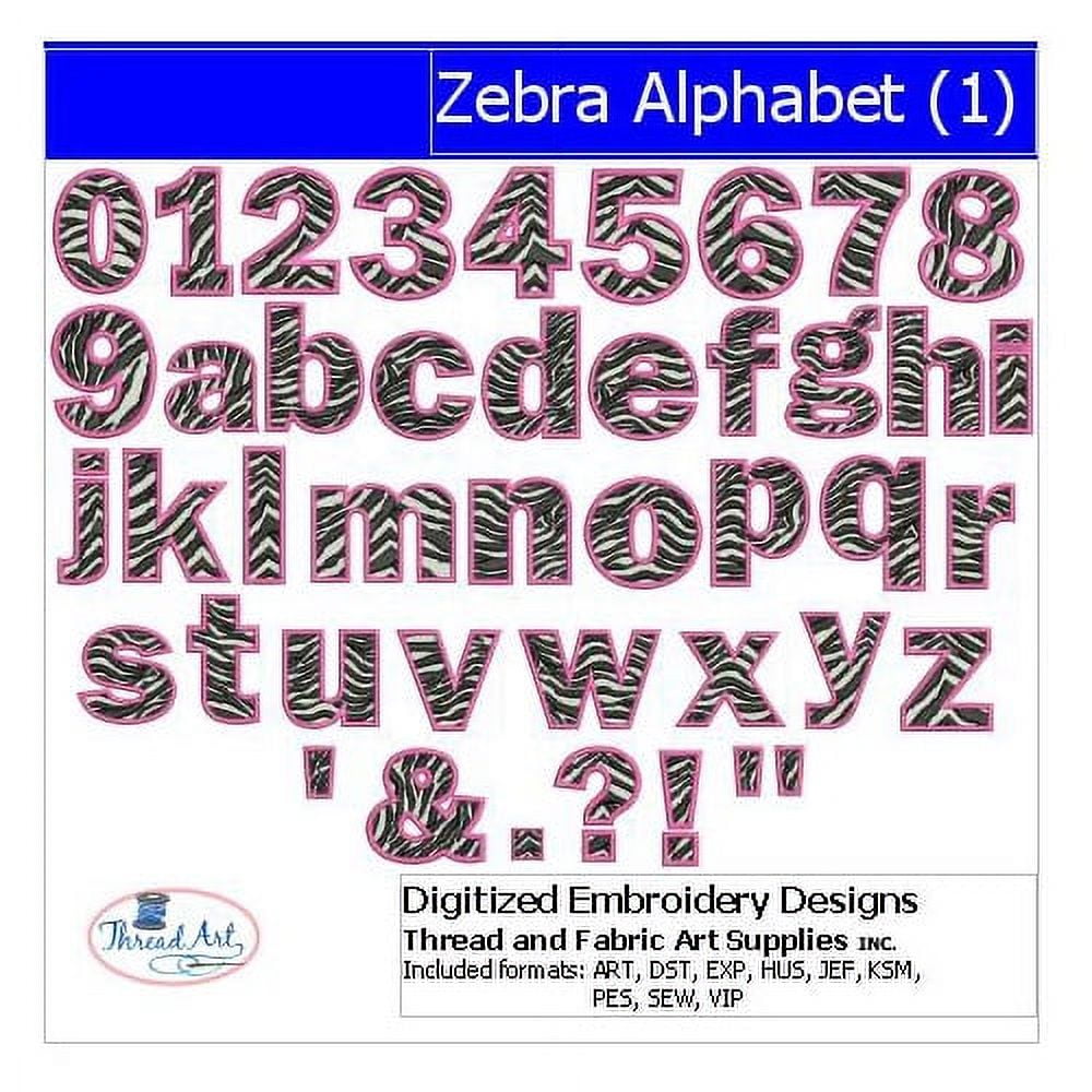 Threadart Machine Embroidery Design Bundles - Alphabet Sets - Zebra ...