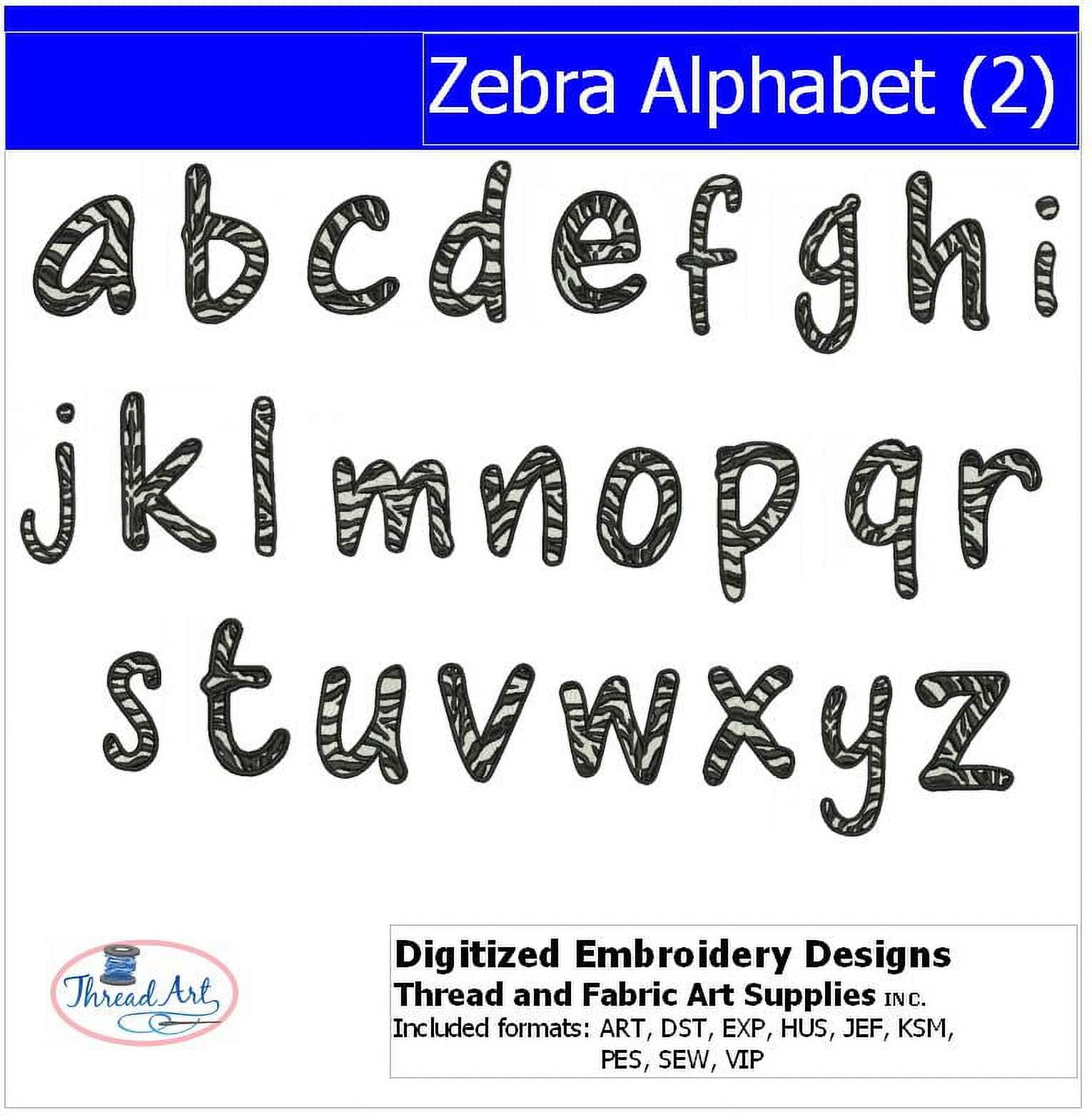 Threadart Machine Embroidery Design Bundles - Alphabet Sets - Zebra ...
