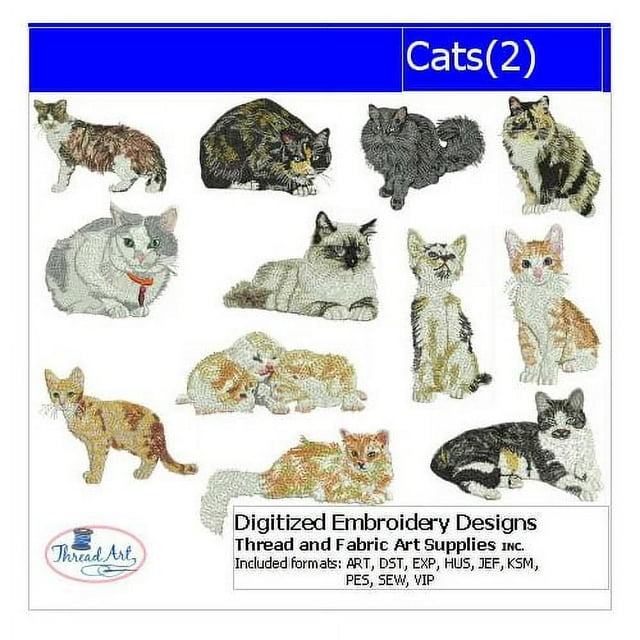 Threadart Machine Embroidery Design Bundles - Animal Sets - Cats(2 ...