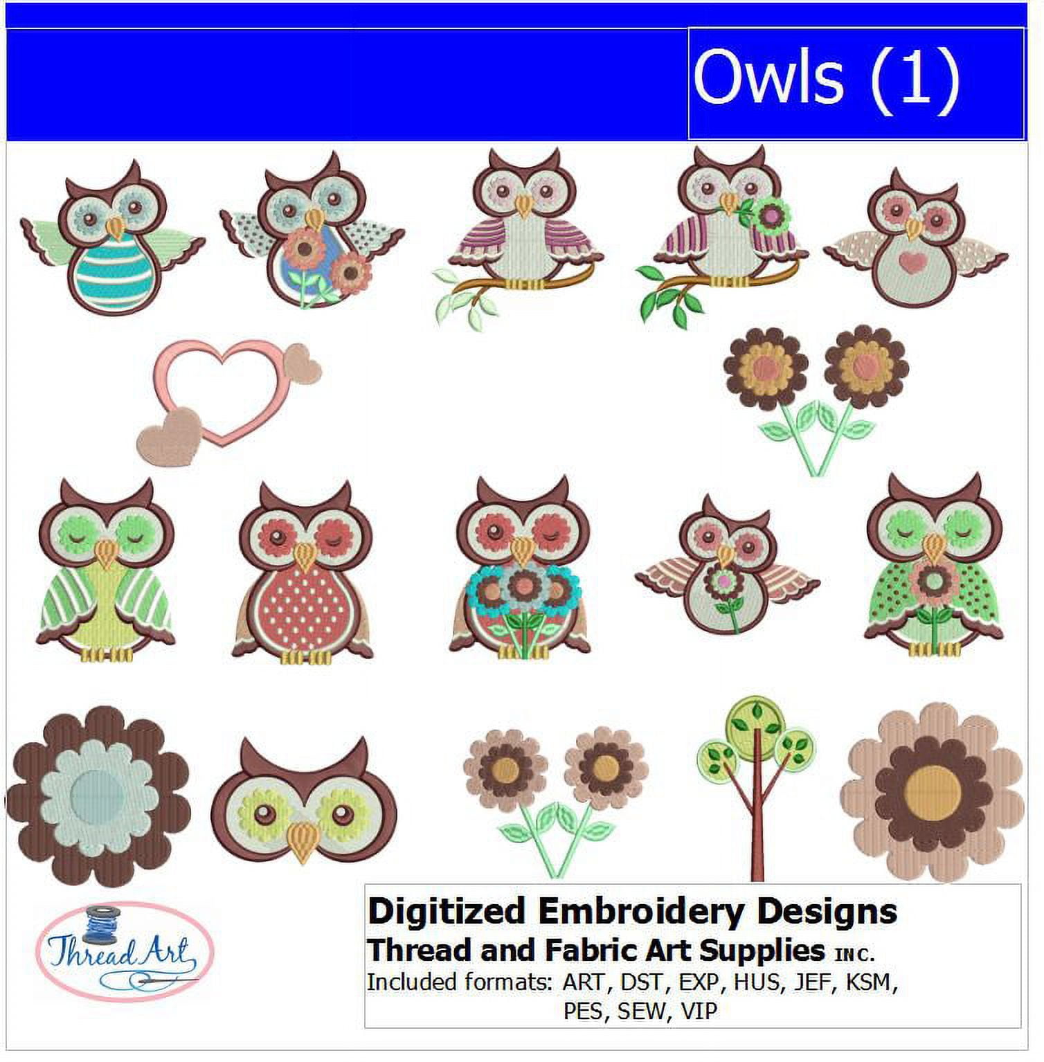 Threadart Machine Embroidery Design Bundles - Animal Sets - Owls(1 ...