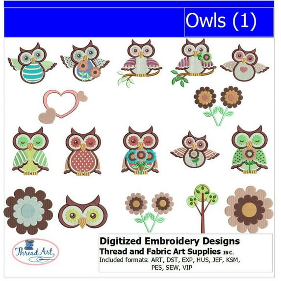 Threadart Machine Embroidery Design Bundles - Animal Sets - Owls(1 ...