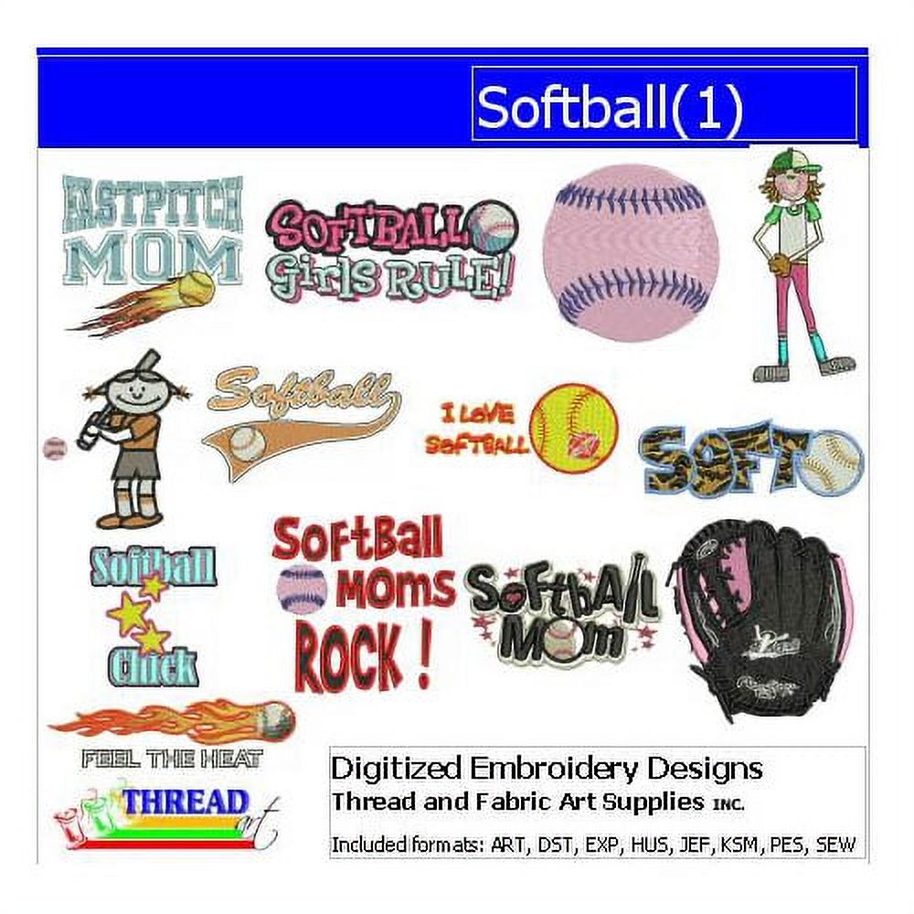 Threadart Machine Embroidery Design Bundles - Sport Sets - Softball(1 ...