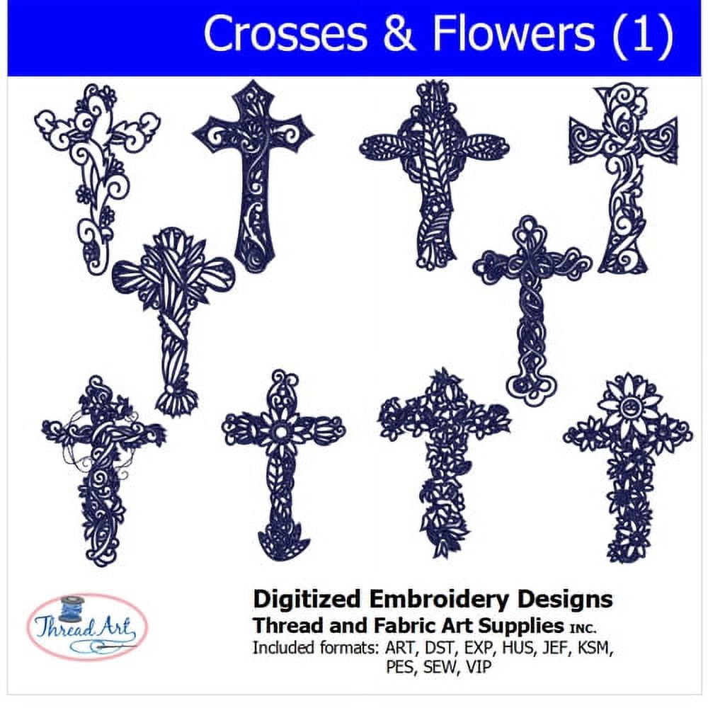 Threadart Machine Embroidery Designs - Crosses and Flowers (1 ...