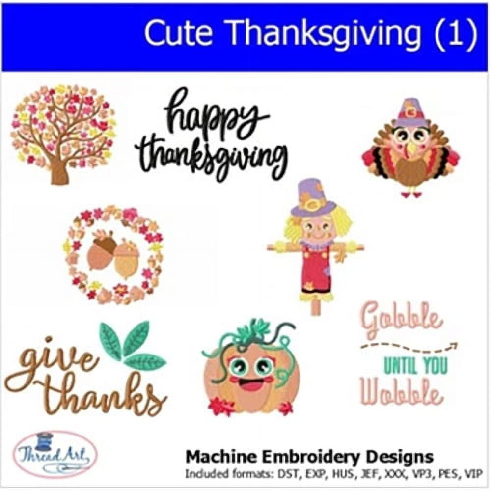 Threadart Machine Embroidery Designs - Cute Thanksgiving (1) - Walmart.com