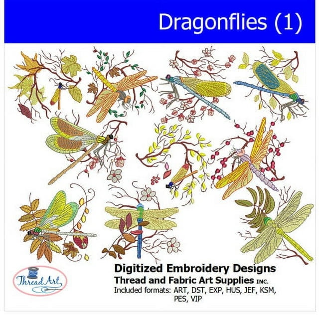 Threadart Machine Embroidery Designs - Dragonflies (1) - Walmart.com