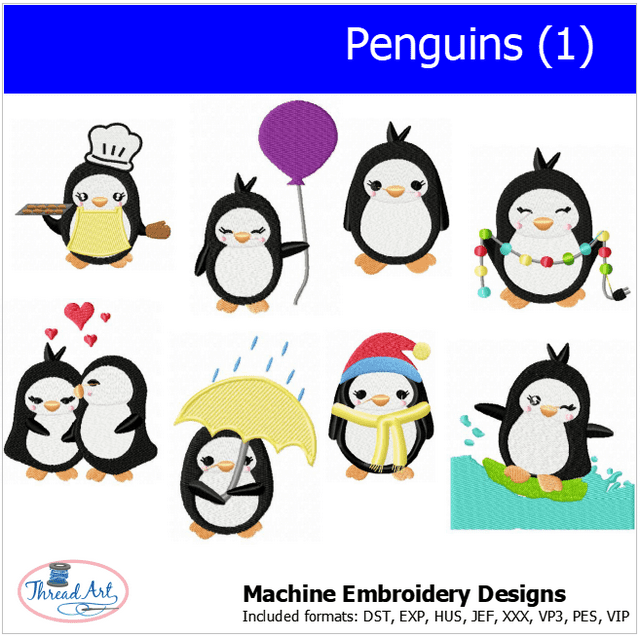 Threadart Machine Embroidery Designs - Penguins (1) - Walmart.com