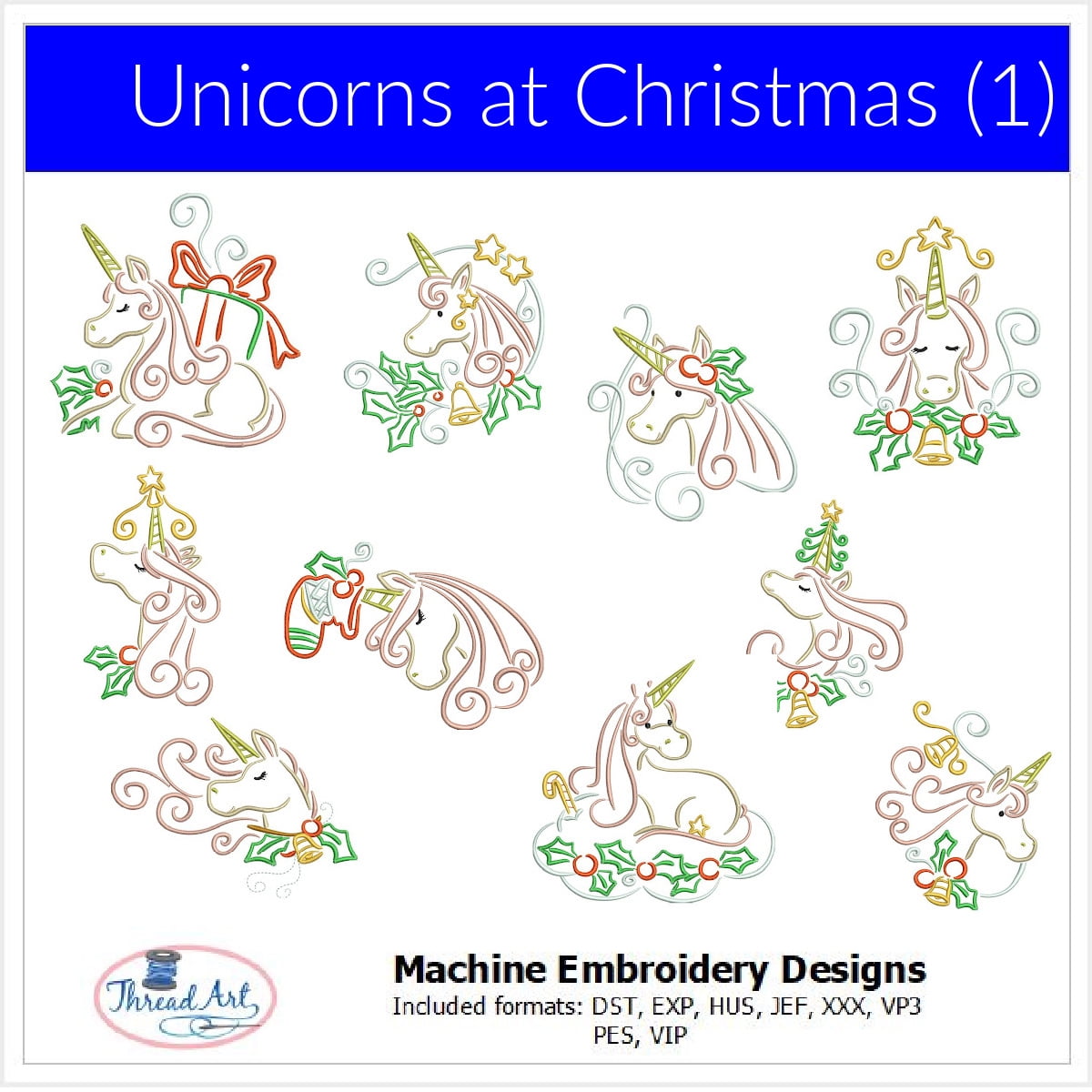 Threadart Machine Embroidery Designs - Unicorns at Christmas - Walmart.com