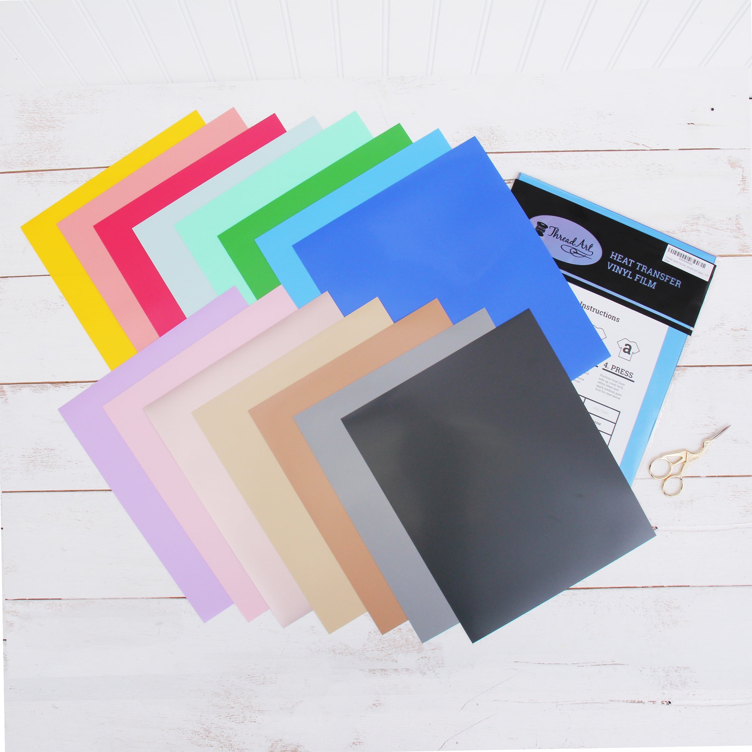Threadart 10" x 12" Heat Transfer Vinyl Precut Sheets | Solid Colors ...