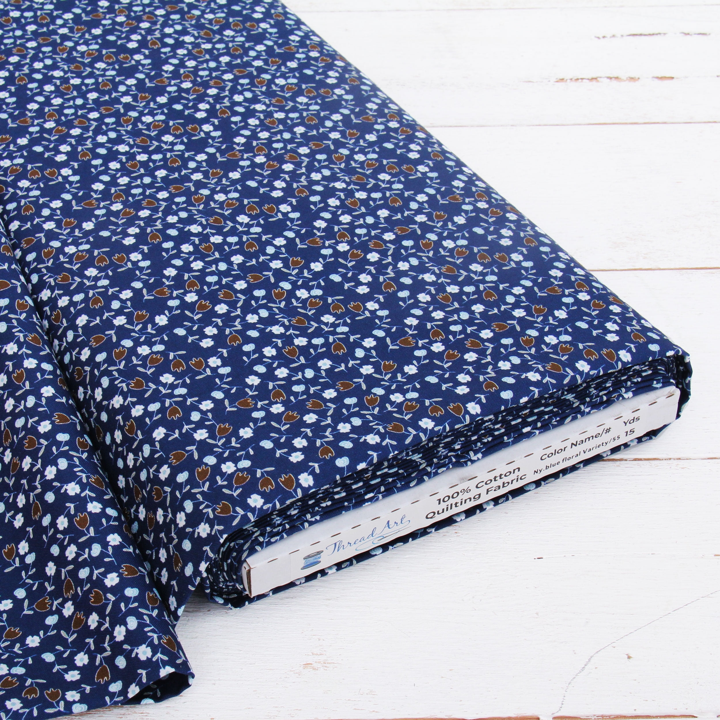 Threadart Premium 44" Cotton Quilting Fabric Floral Yard Cut, Navy ...