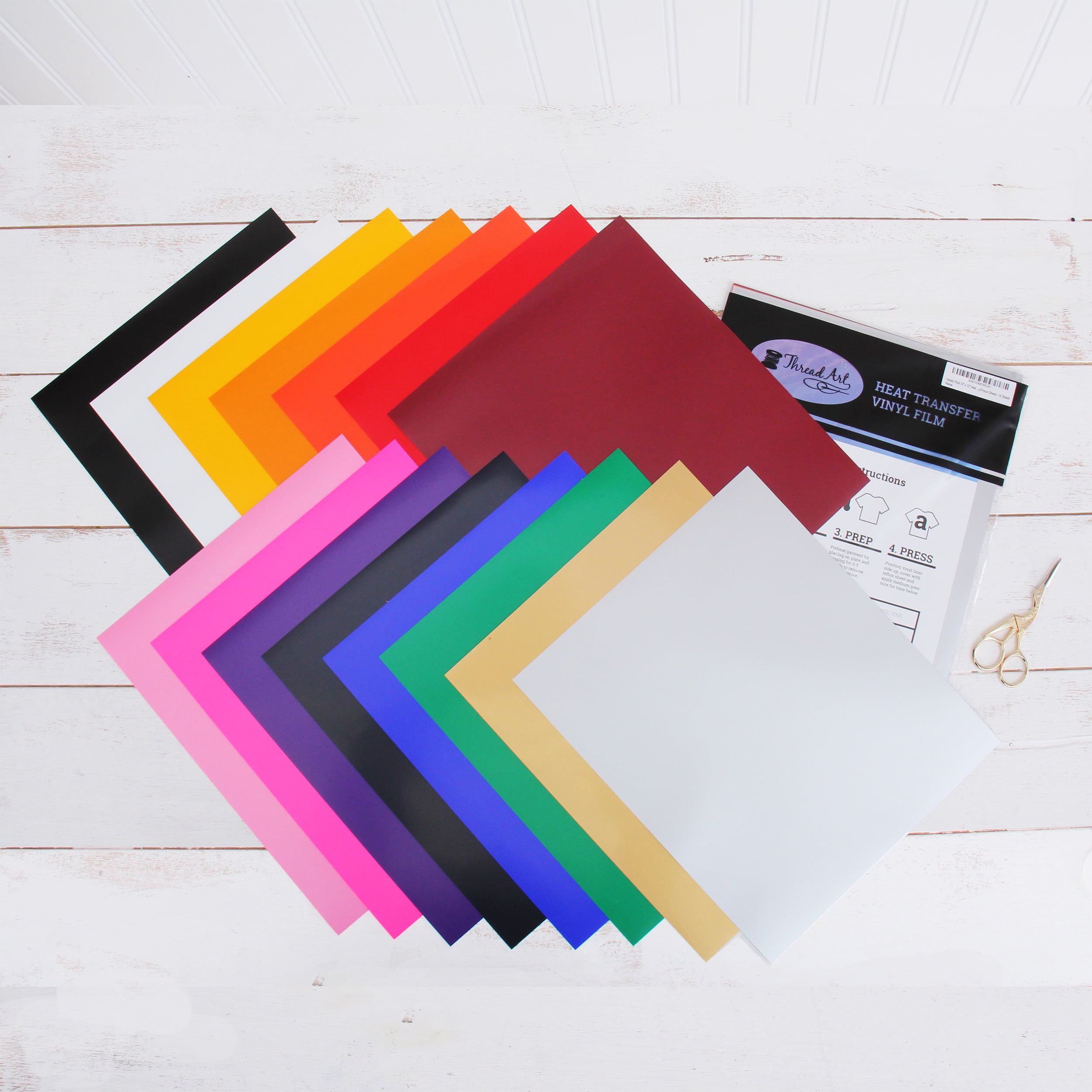 Threadart 10" x 12" Heat Transfer Vinyl Precut Sheets | Solid Colors ...
