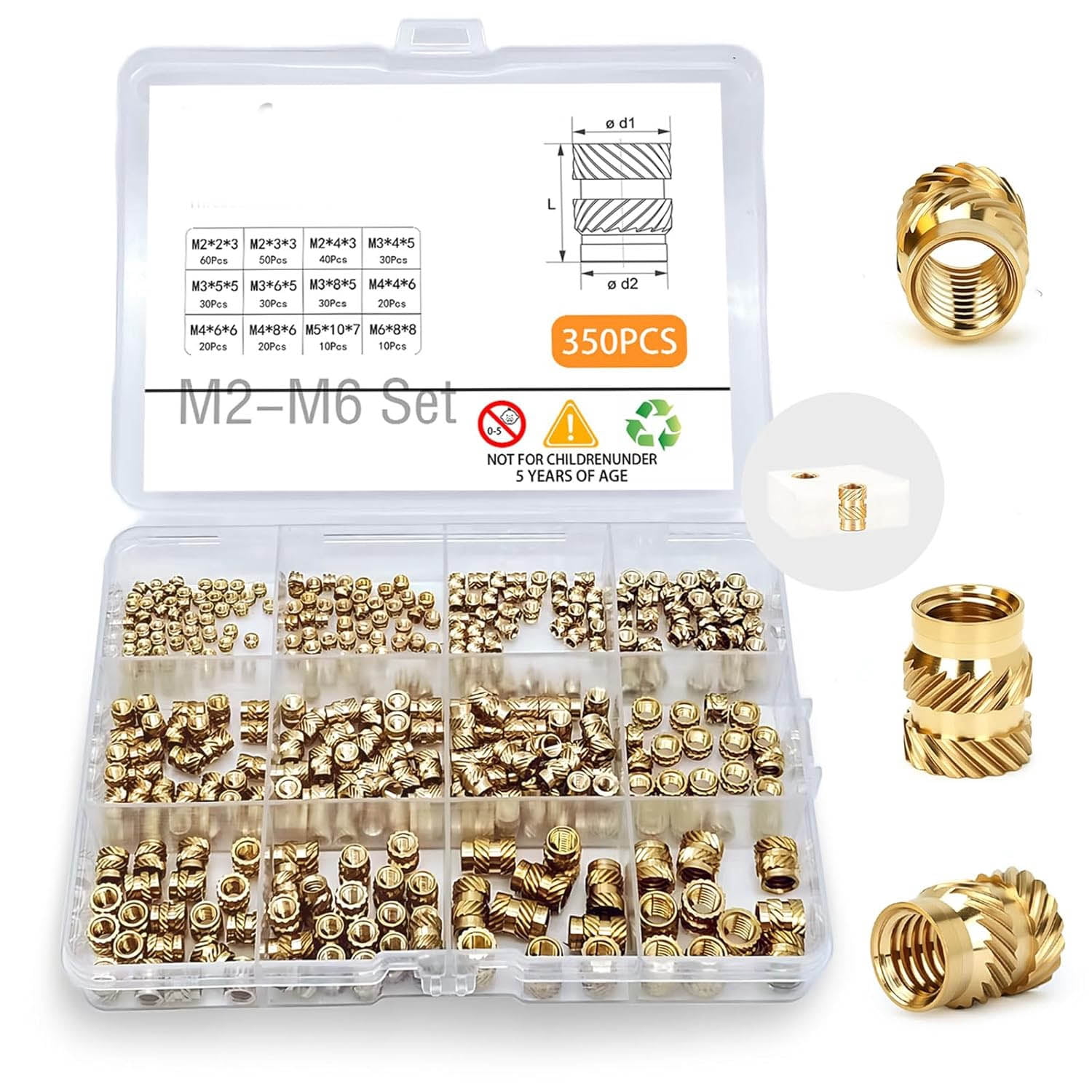Threaded Inserts, Brass Heat Set Insert for Plastic and 3D Printing ...