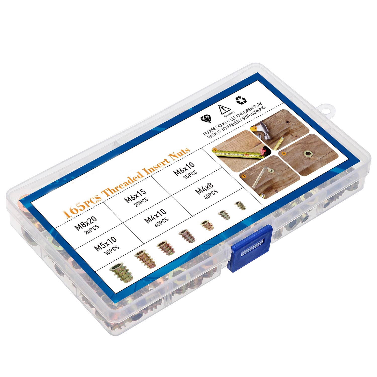 Threaded Inserts Nuts, Wood Insert Assortment Tool Kit, M4/M5/M6/M8 ...
