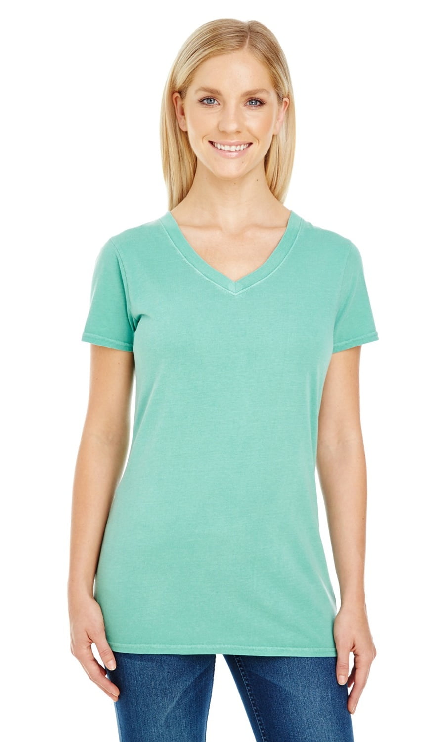 Threadfast Apparel 230B Ladies Pigment Dye V-Neck T-Shirt - Seafoam ...