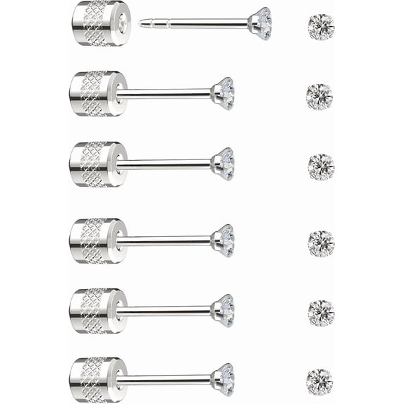 Threadless Flat Back Stud Earrings, 6 Pairs Titanium Hypoallergenic ...