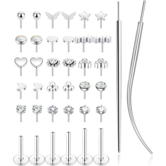 Threadless Push in Nose Studs Rings Stainless Steel Flat Back Earrings ...