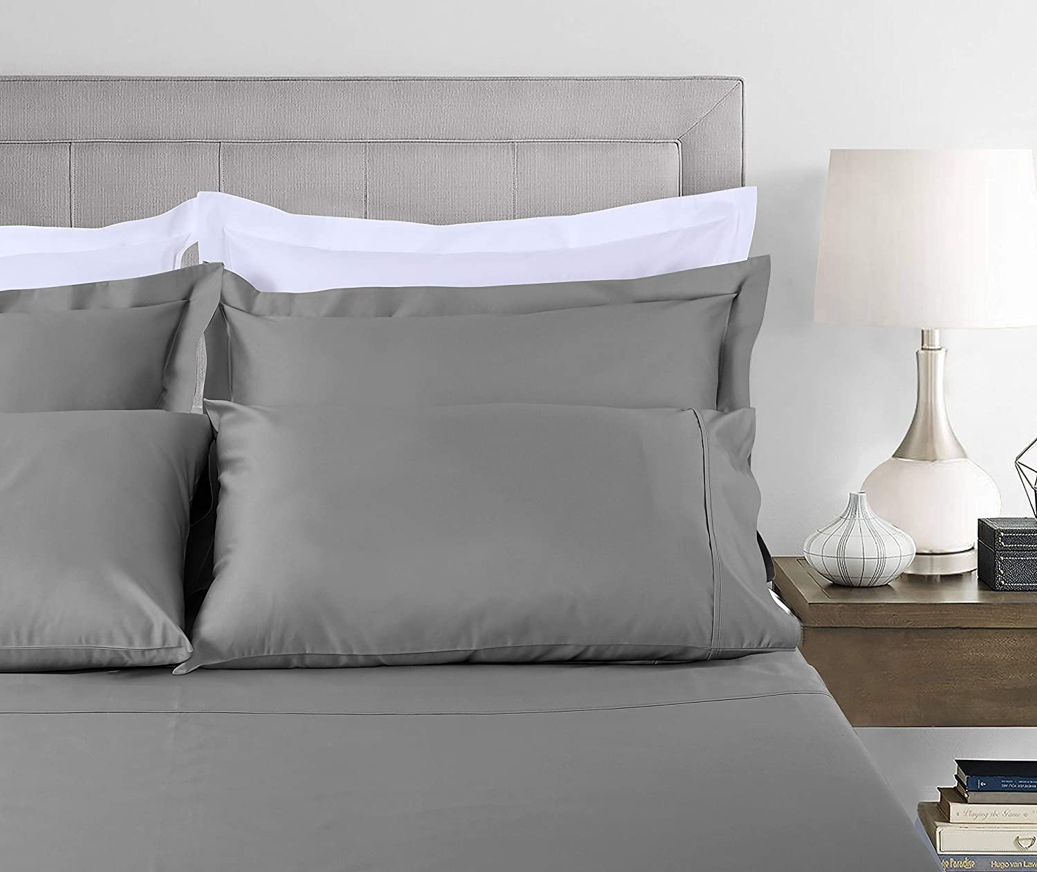 Threadmill Home Linen 4-Piece Luxury Bedding Set, Queen, Gray Solid ...