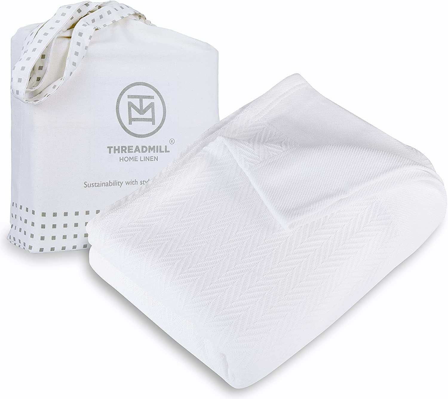 Threadmill Home Linen Cotton Herringbone Thermal Blanket, Twin, 68x92 ...