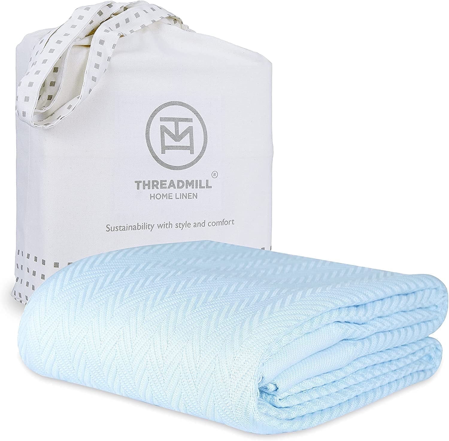 Threadmill Home Linen, Cotton King Blanket, 106x92 inches, Light Blue ...