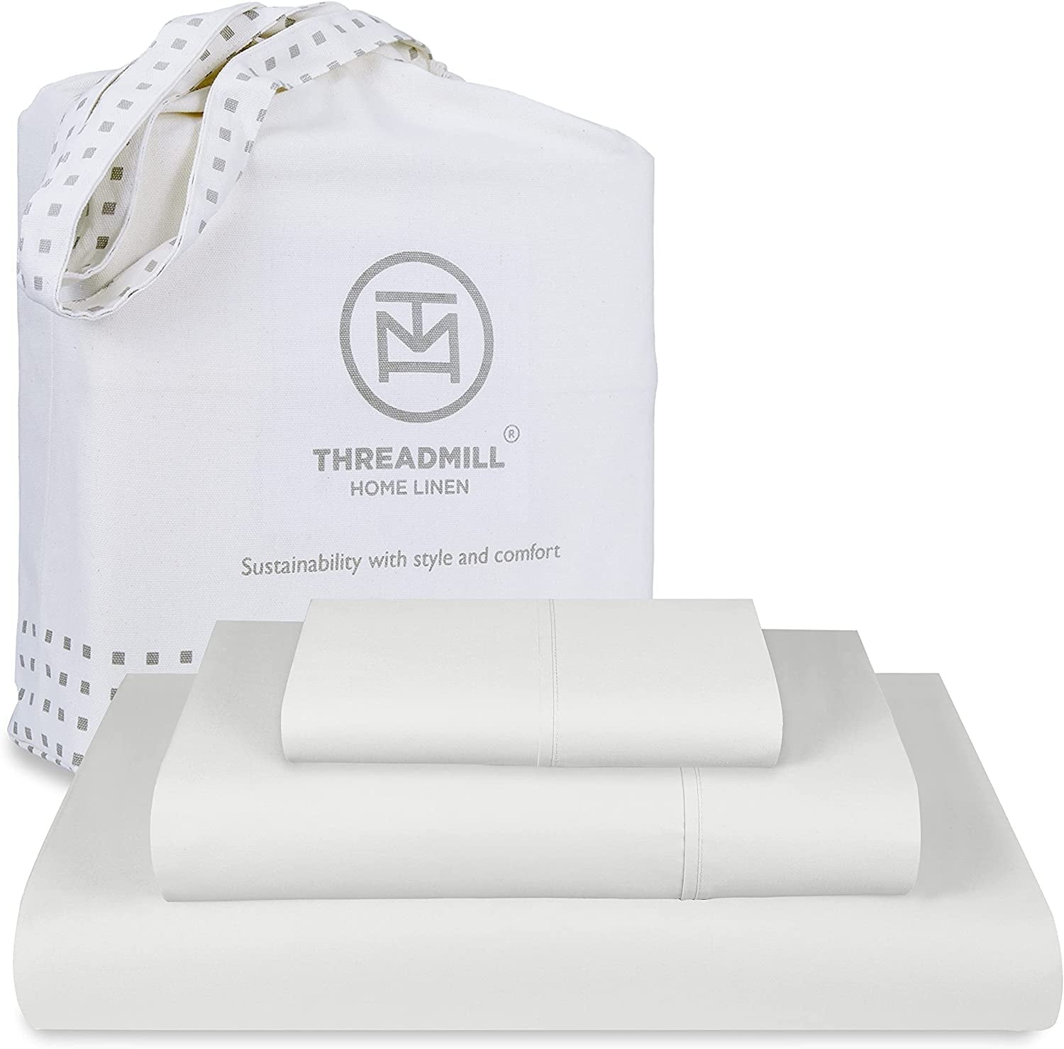 Threadmill Home Linen Cotton Twin Bed Sheet Set, Solid Sateen, 16” Deep ...