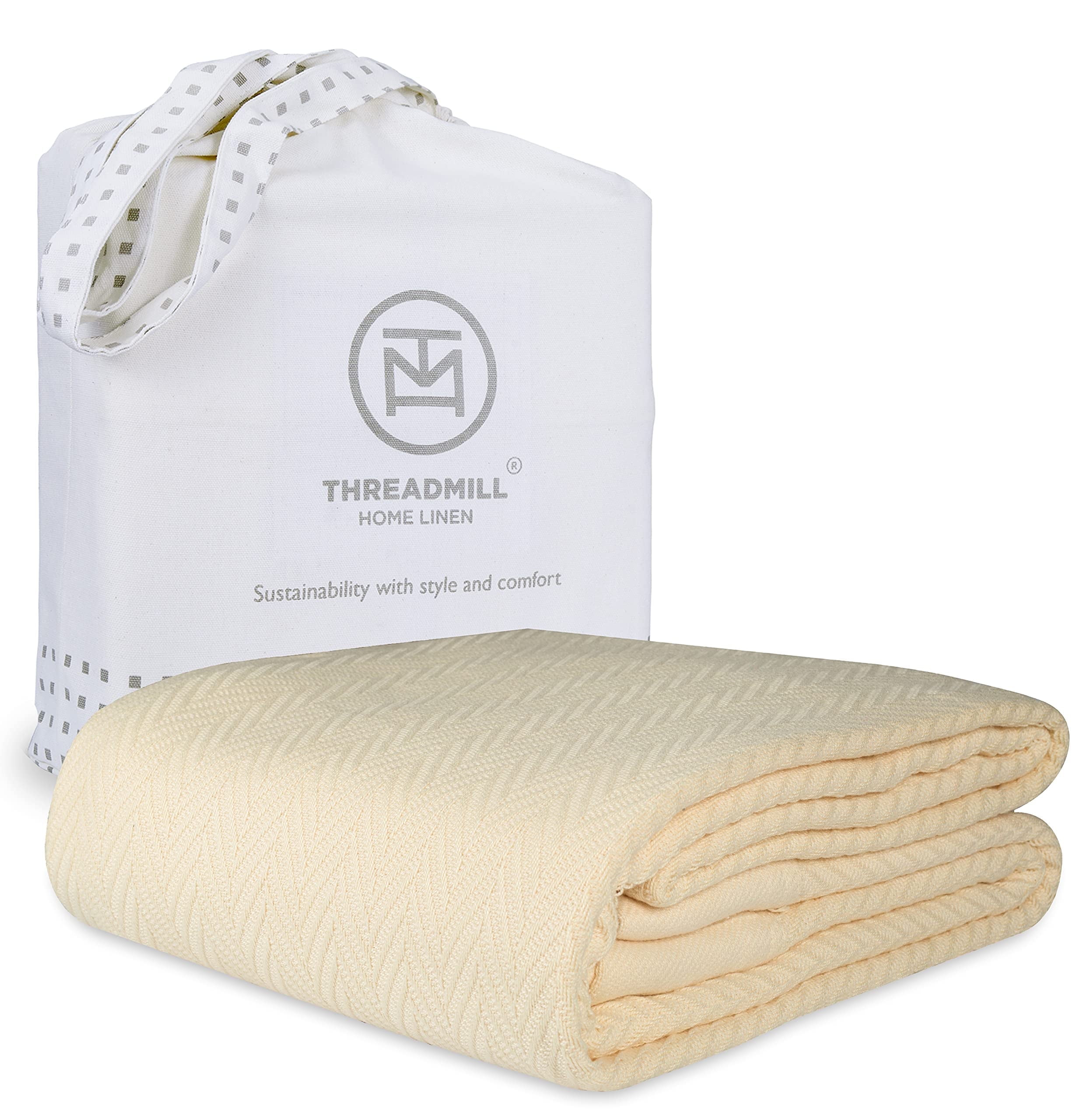 Threadmill Home Linen Bed Blanket, Modern, Cotton, Herringbone, Twin-XL ...