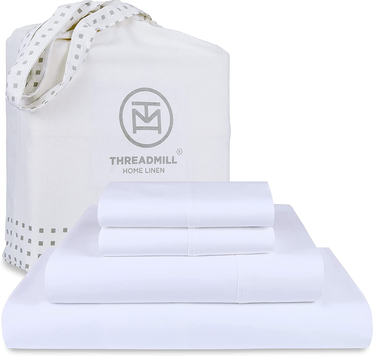 Threadmill Luxury Supima Cotton 1200TC Queen Bed Sheets, 4 Pc White Set ...